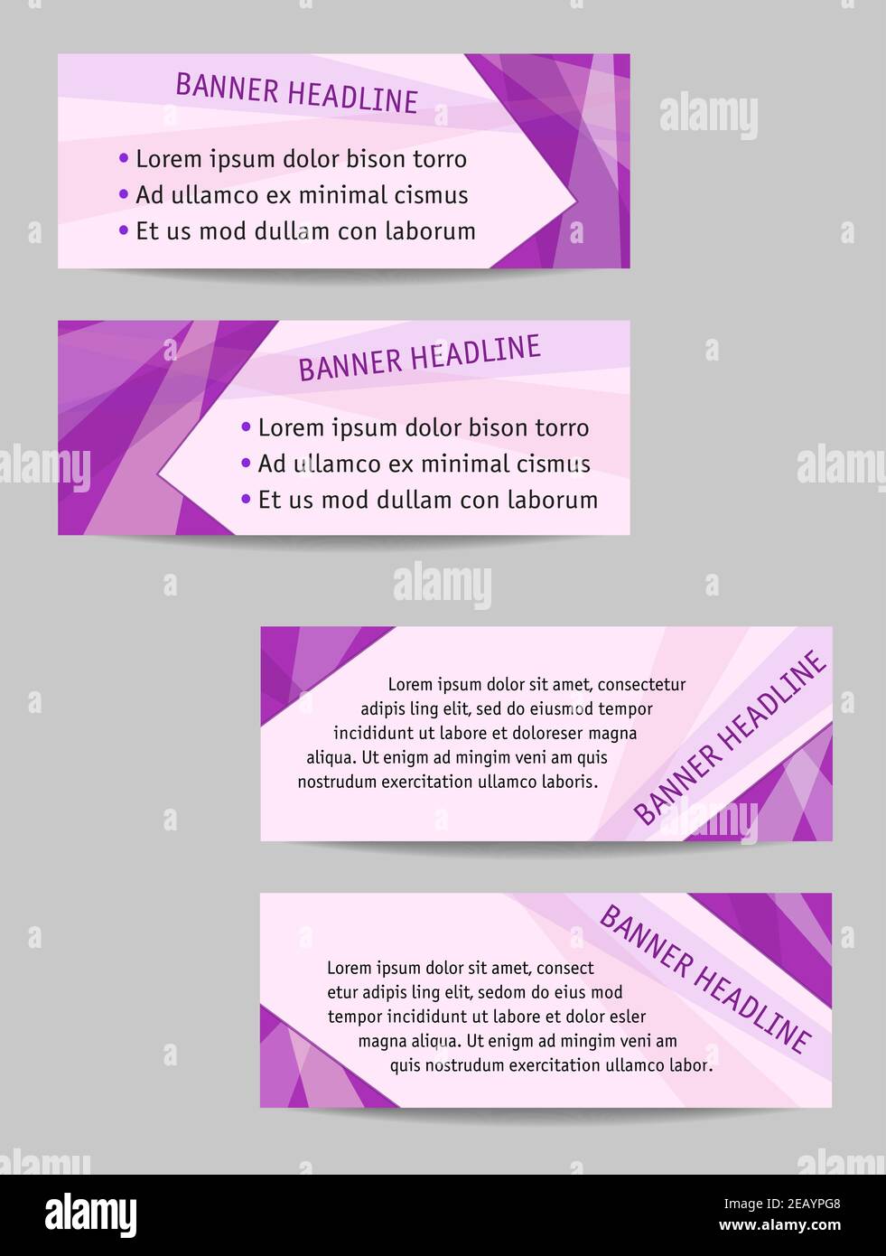 Set of 4 banner templates. Magenta geometric design, light background ...
