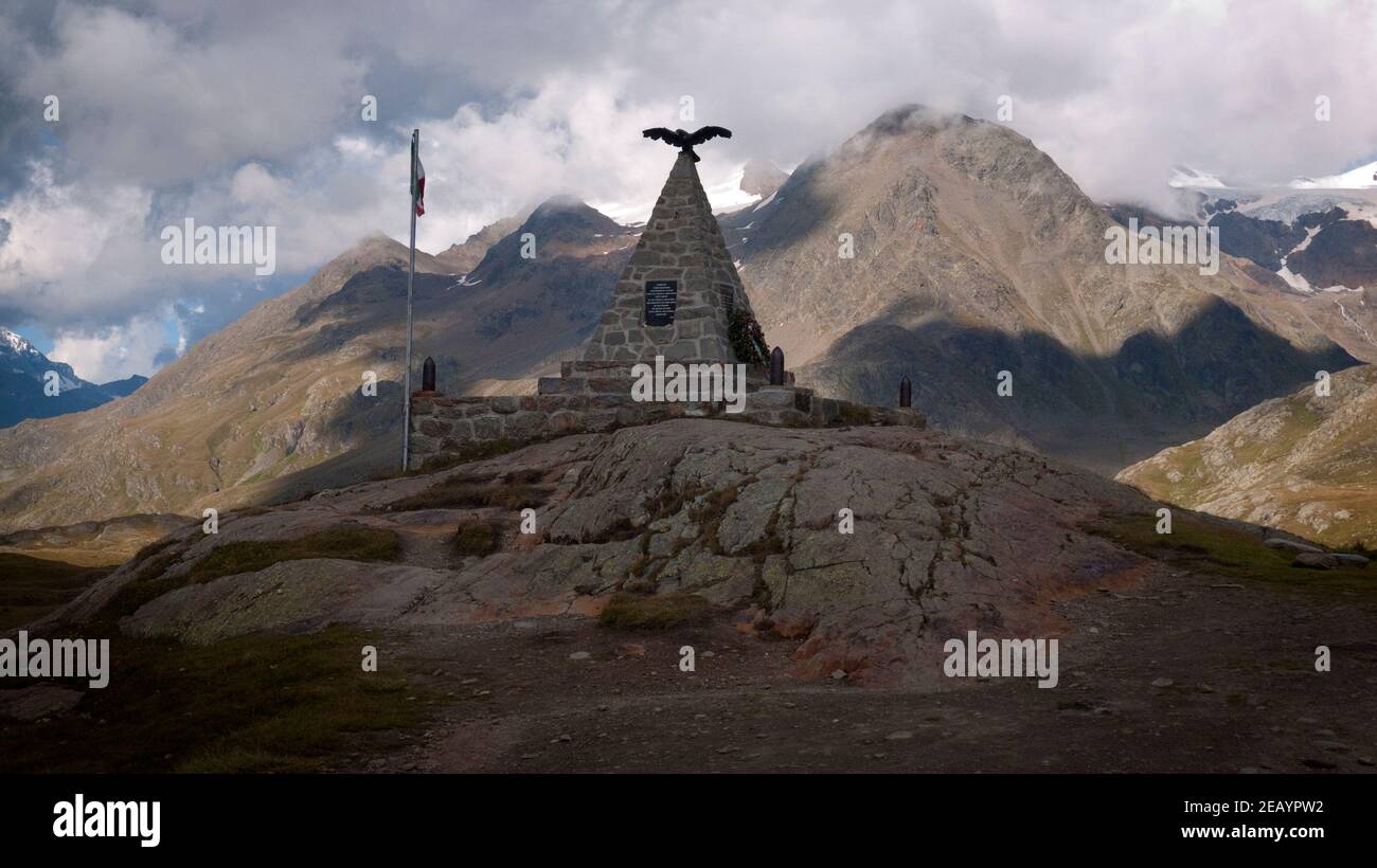 War memorial on Passo di Gavia, the Gavia Pass over the mountains ...