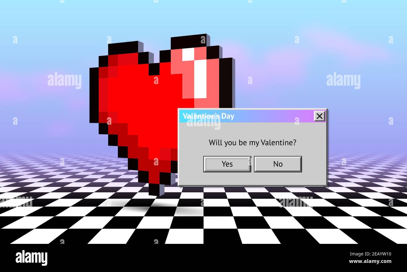 Vaporwave styled Valentine's Day greeting card with dialogue window ...