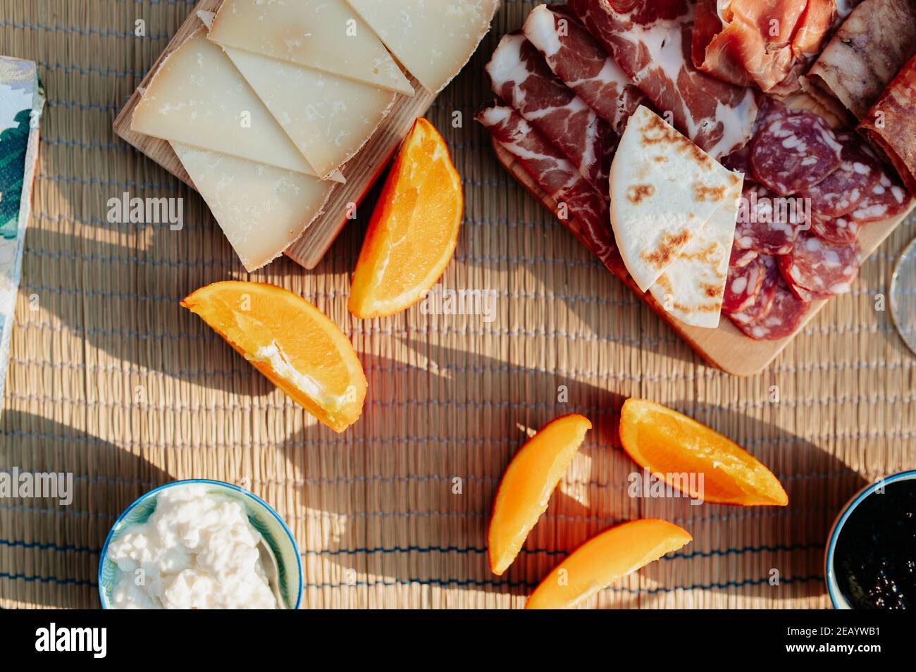Picnic table with sausages, cheese and traditional Italian food Stock ...