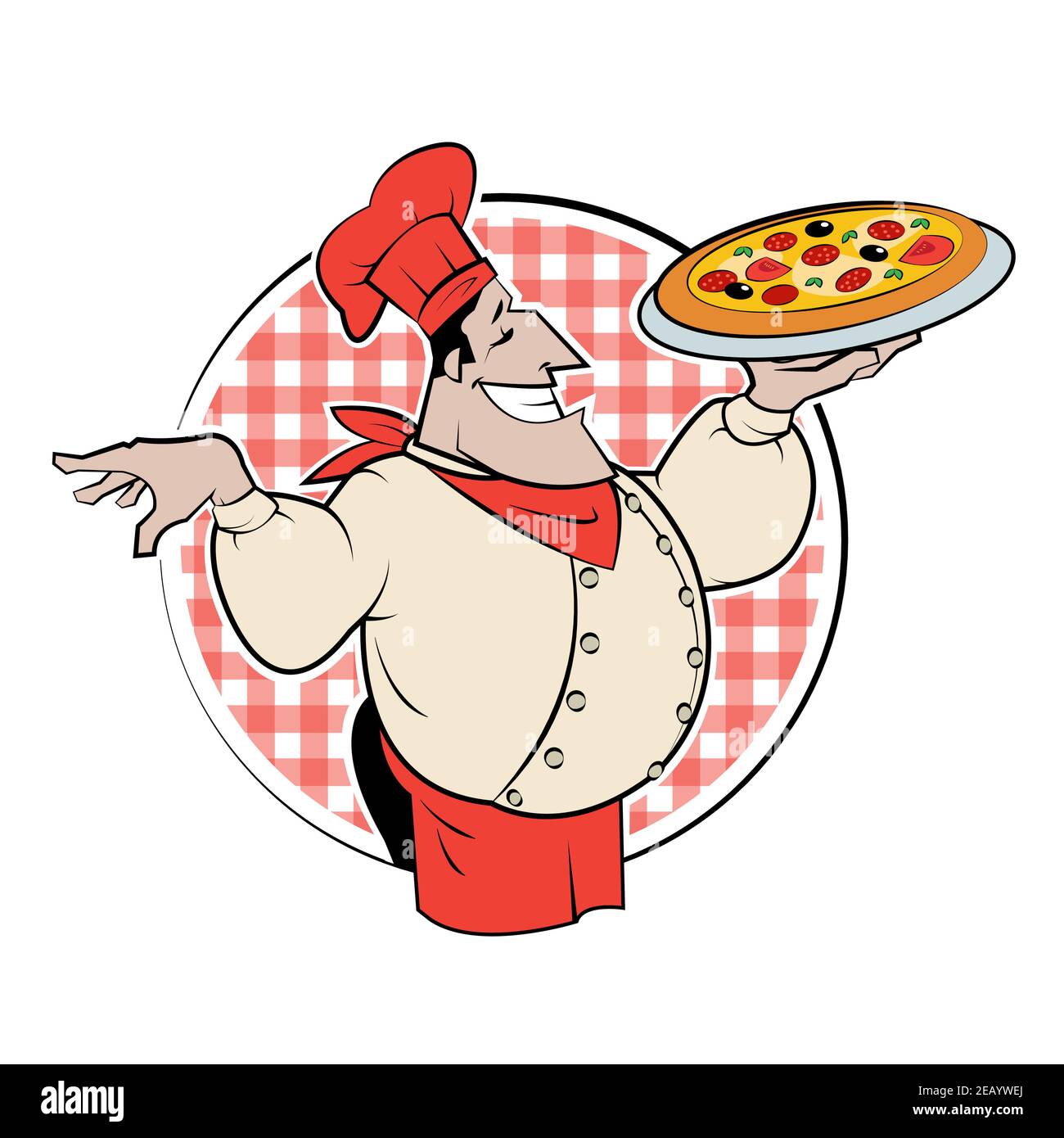 Italian chef with a freshly baked pizza. Cartoon illustration Stock ...