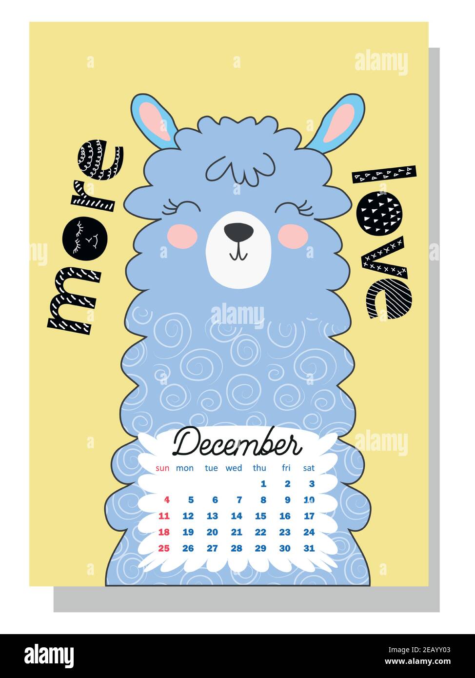 Cute monthly calendar of 2022 with a llama, cactus, inscriptions in the ...