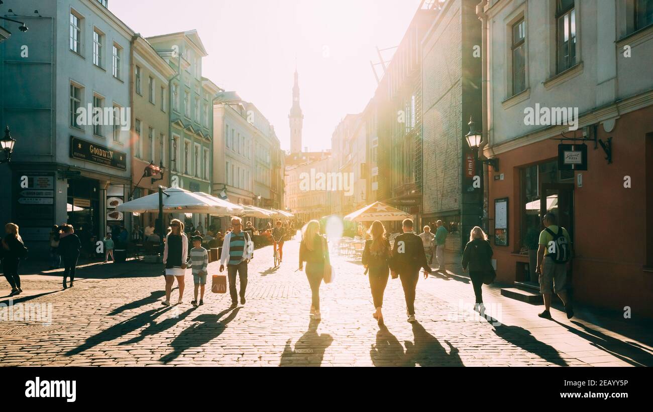 Tallinn, Estonia. People Walking In Famous Viru Street In During Summer ...