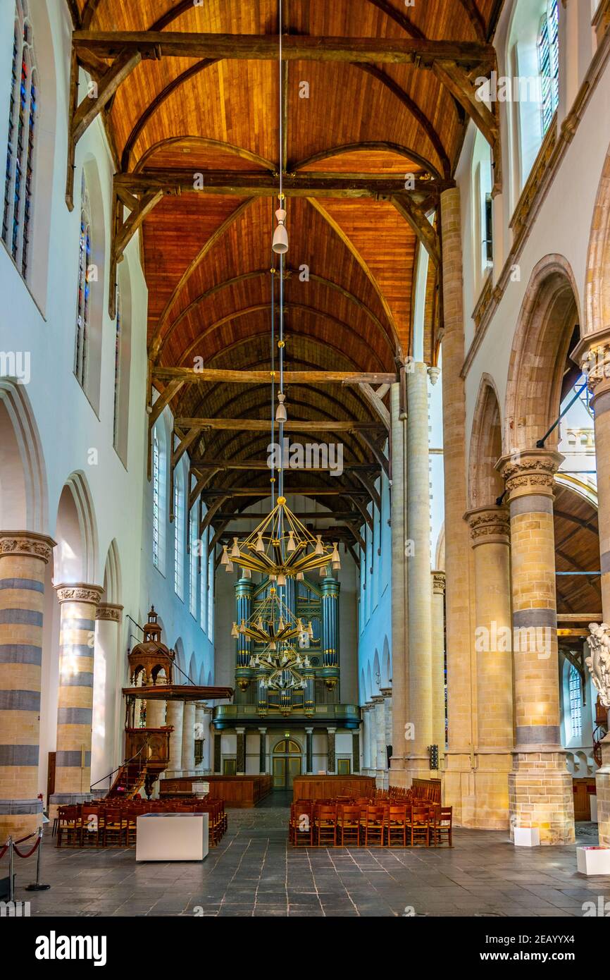 DELFT, NETHERLANDS, AUGUST 7, 2018: Interior of Oude Kerk church in ...