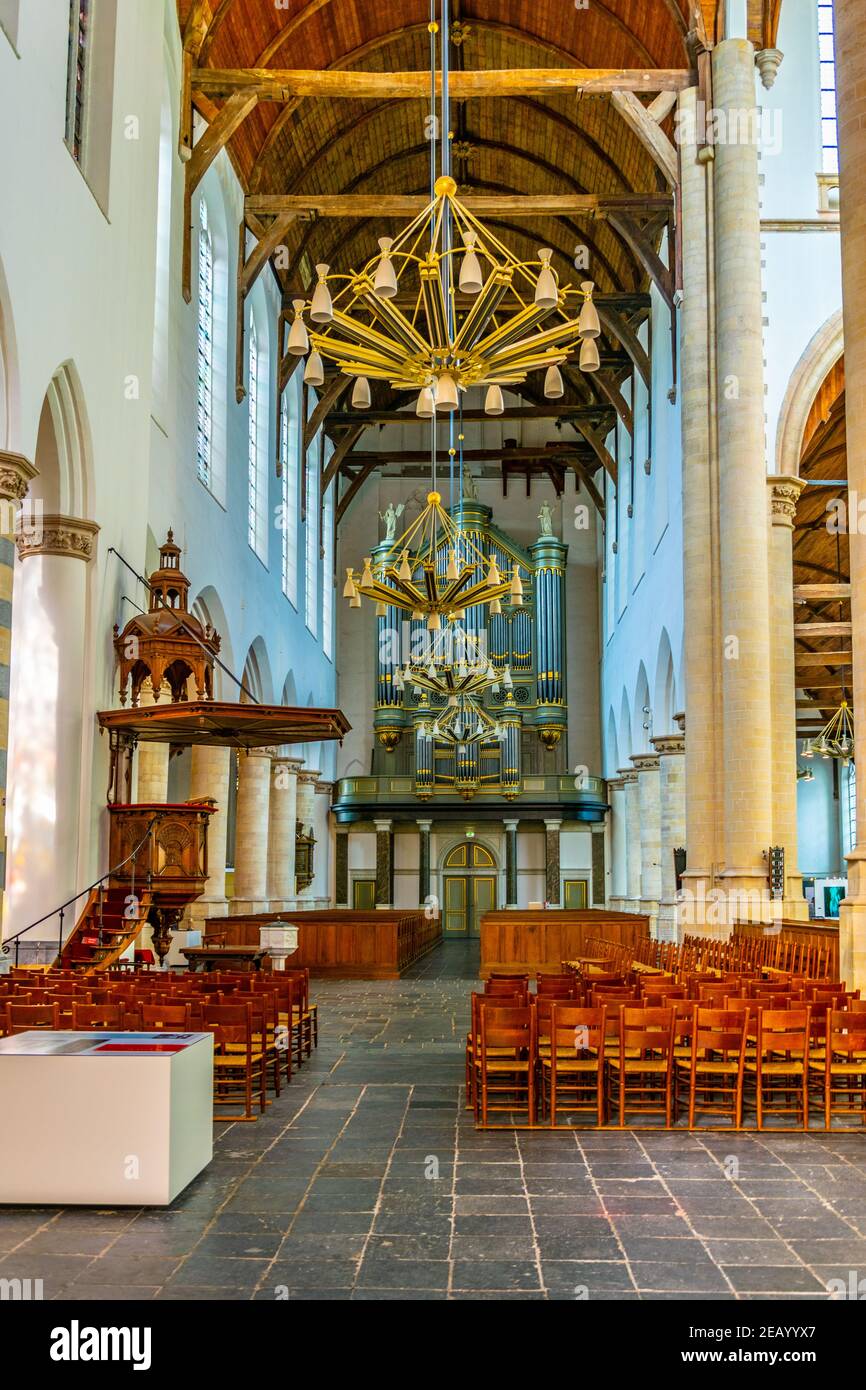 DELFT, NETHERLANDS, AUGUST 7, 2018: Interior of Oude Kerk church in ...