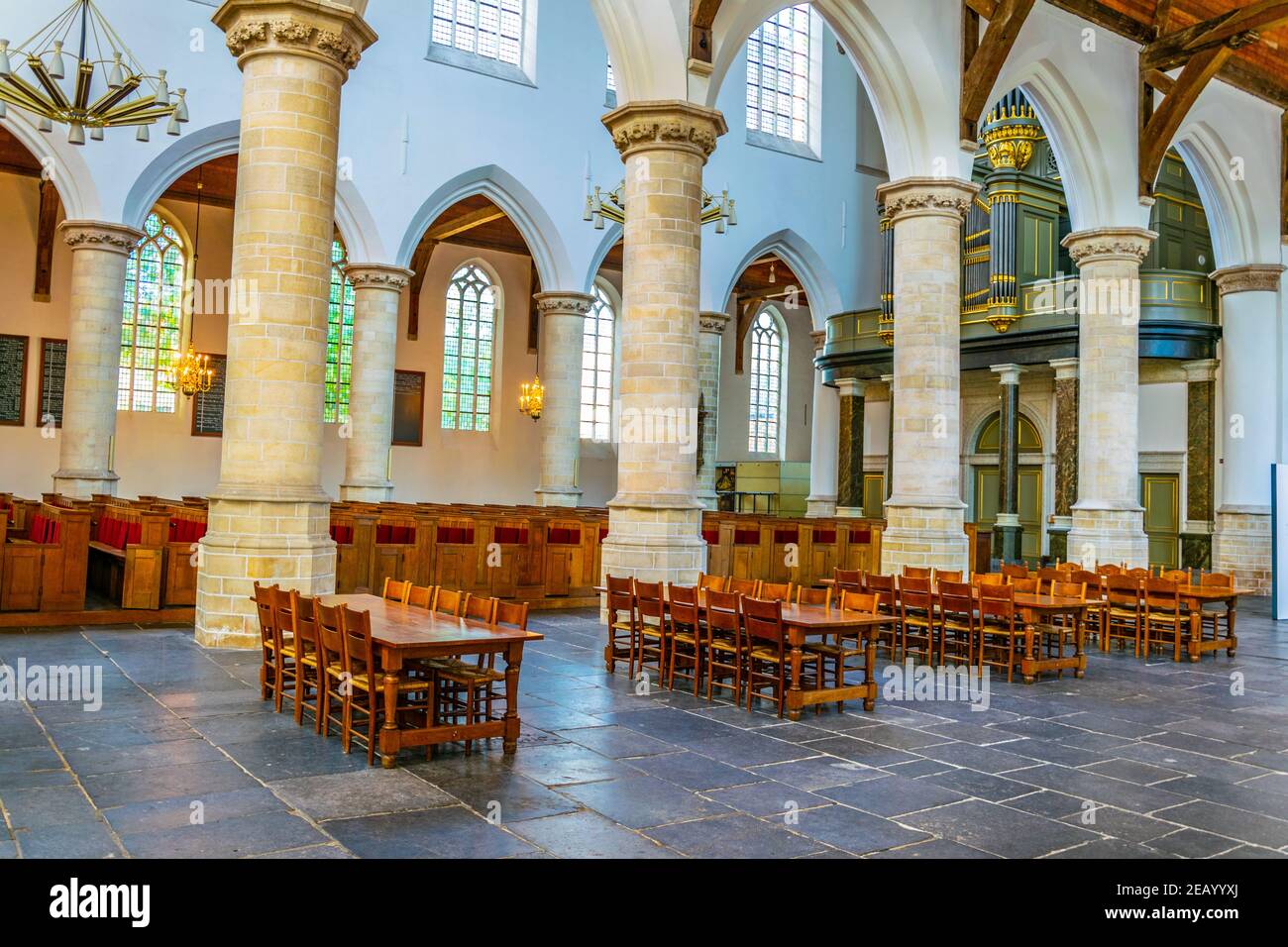 DELFT, NETHERLANDS, AUGUST 7, 2018: Interior of Oude Kerk church in ...