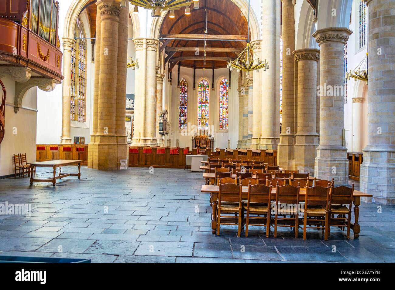 DELFT, NETHERLANDS, AUGUST 7, 2018: Interior of Oude Kerk church in ...