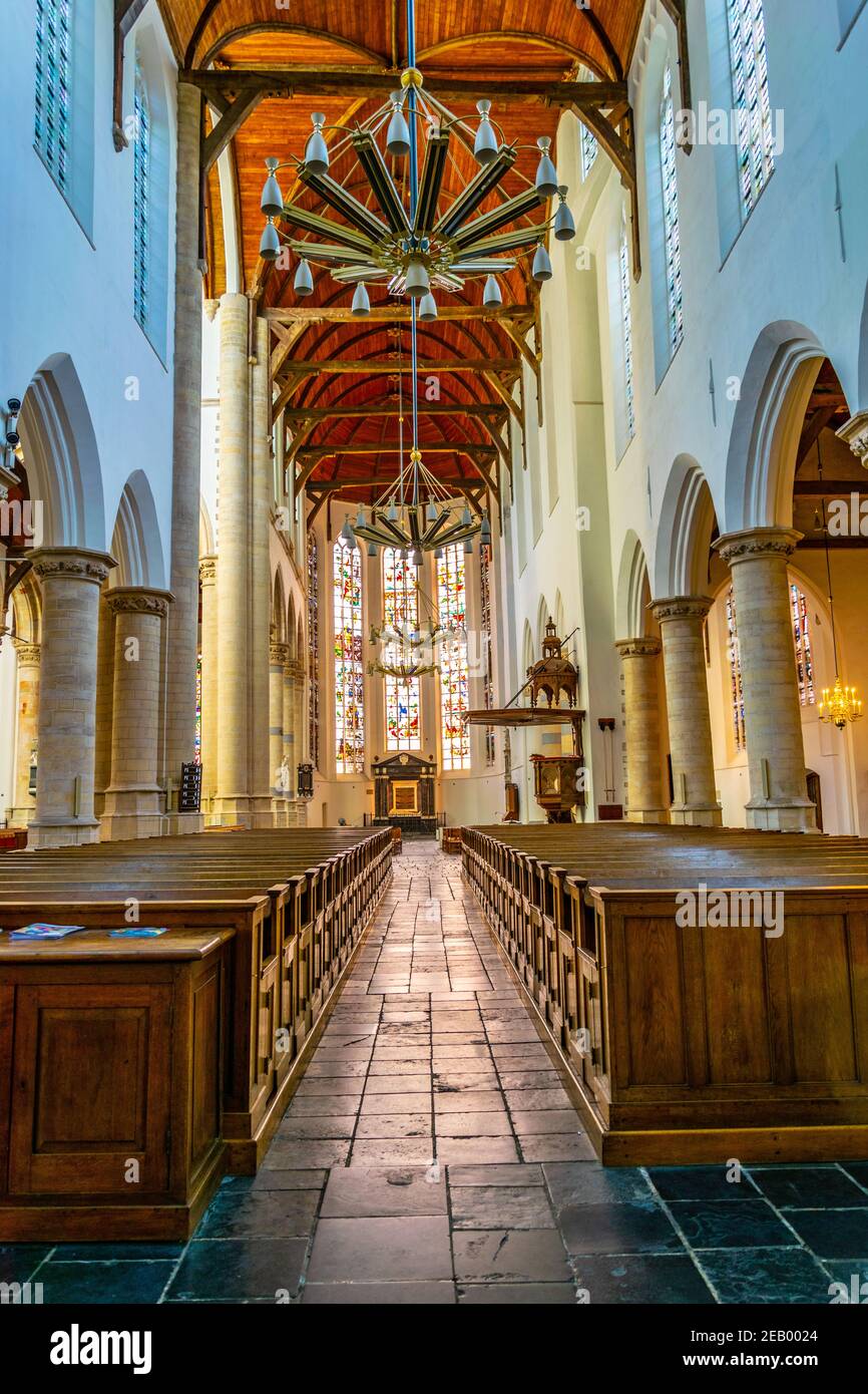 DELFT, NETHERLANDS, AUGUST 7, 2018: Interior of Oude Kerk church in ...