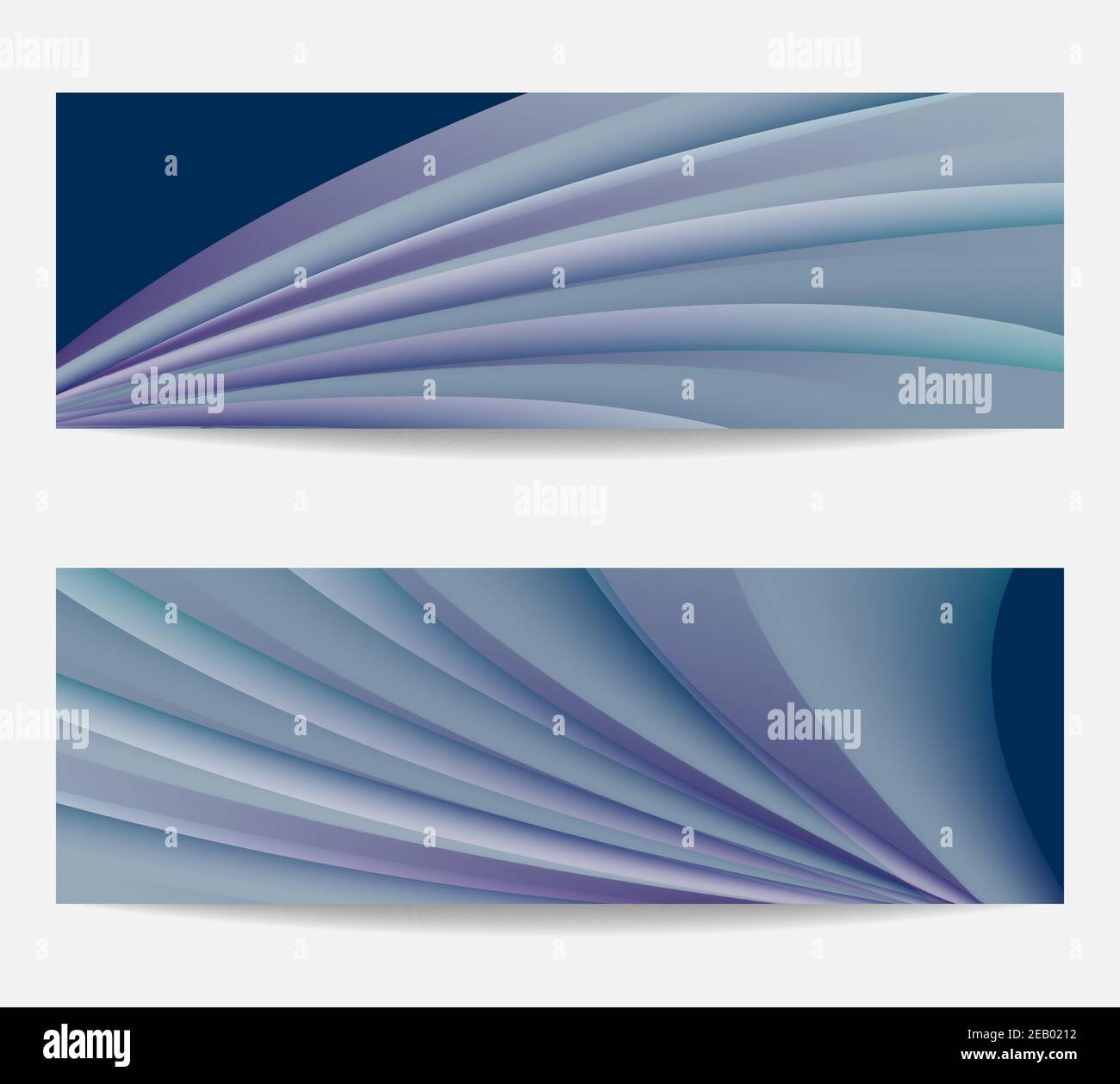 Set of 2 banners with 3d pattern. Vector purple, teal waves, dark blue ...