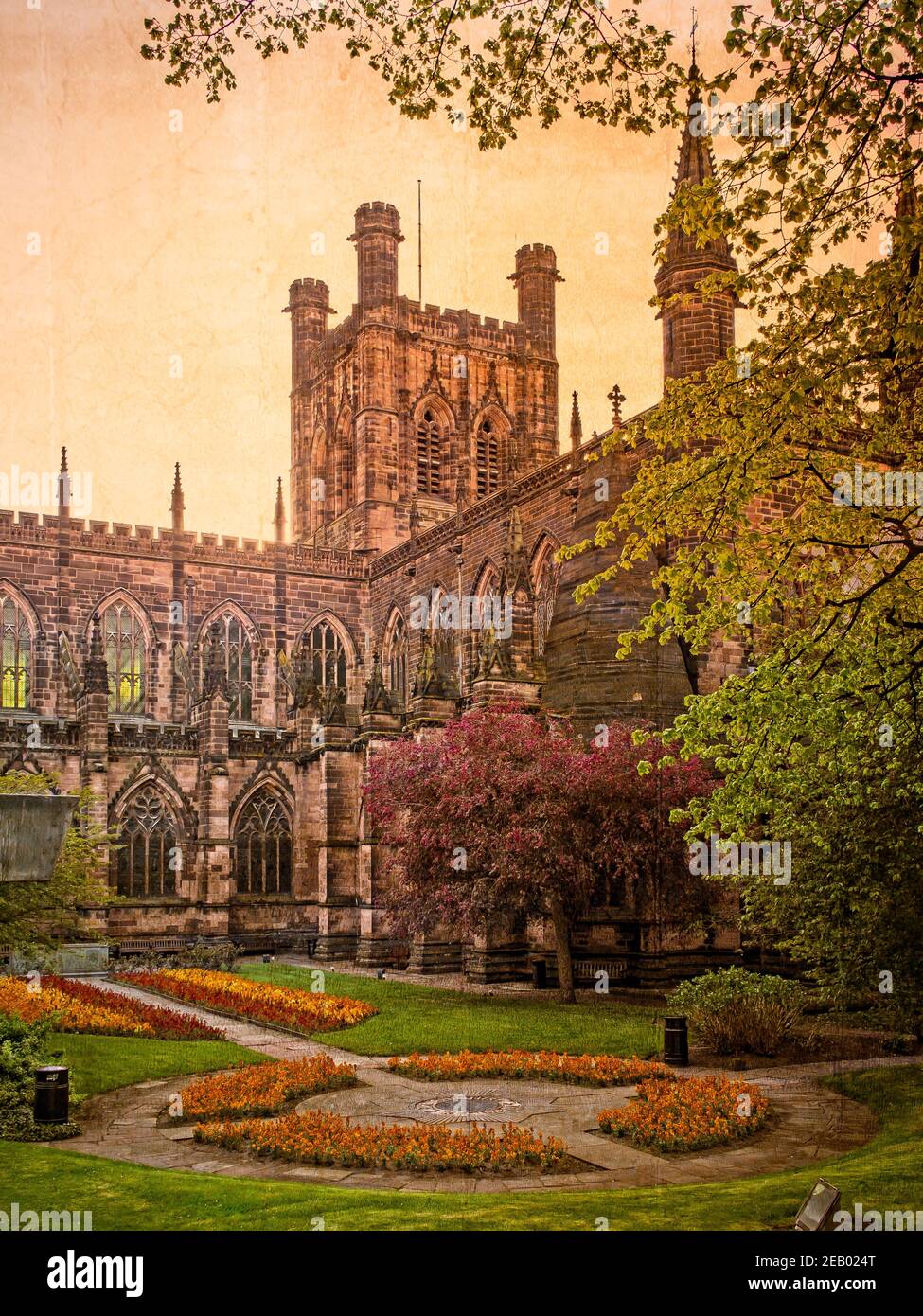 The cathedral in the city of Chester, with texture applied Stock Photo ...