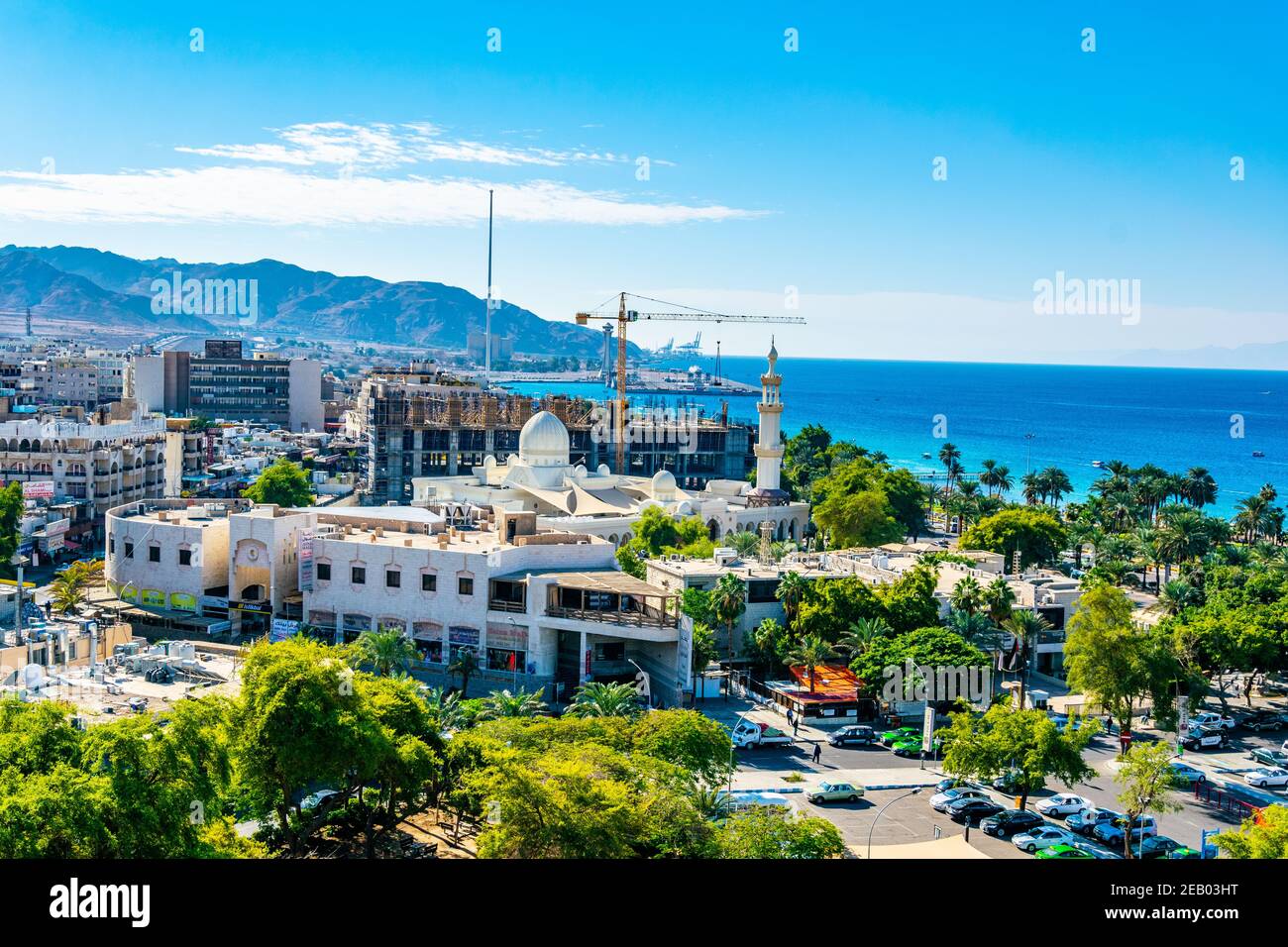 AQABA, JORDAN, DECEMBER 31, 2018: Aerial view of Aqaba with Sharif Al ...