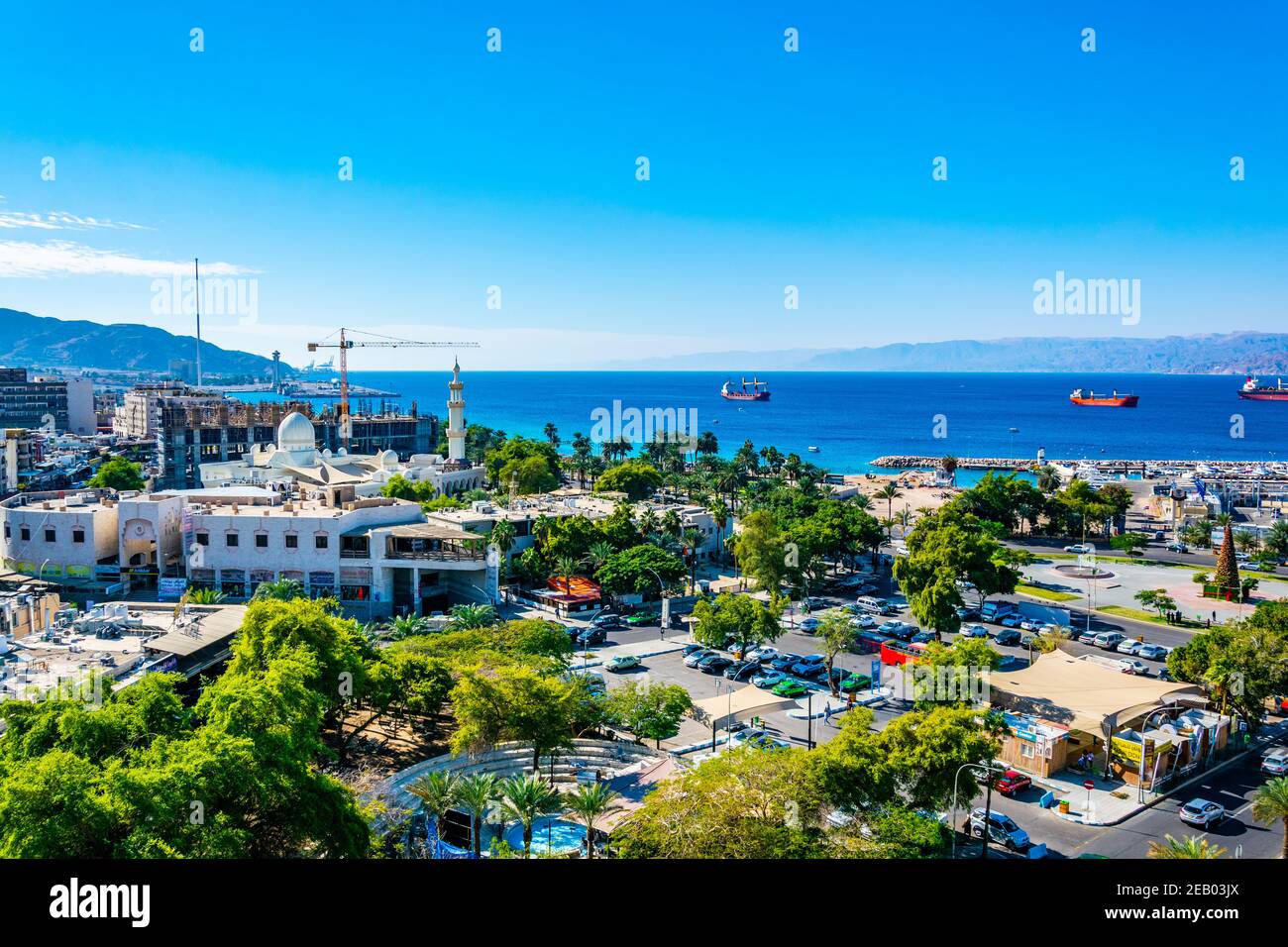 AQABA, JORDAN, DECEMBER 31, 2018: Aerial view of Aqaba with Sharif Al ...