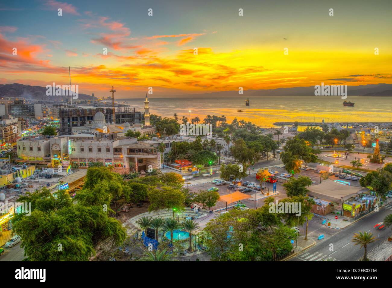 AQABA, JORDAN, DECEMBER 31, 2018: Aerial view of Aqaba with Sharif Al ...