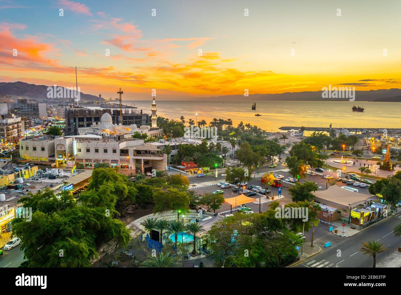 AQABA, JORDAN, DECEMBER 31, 2018: Aerial view of Aqaba with Sharif Al ...
