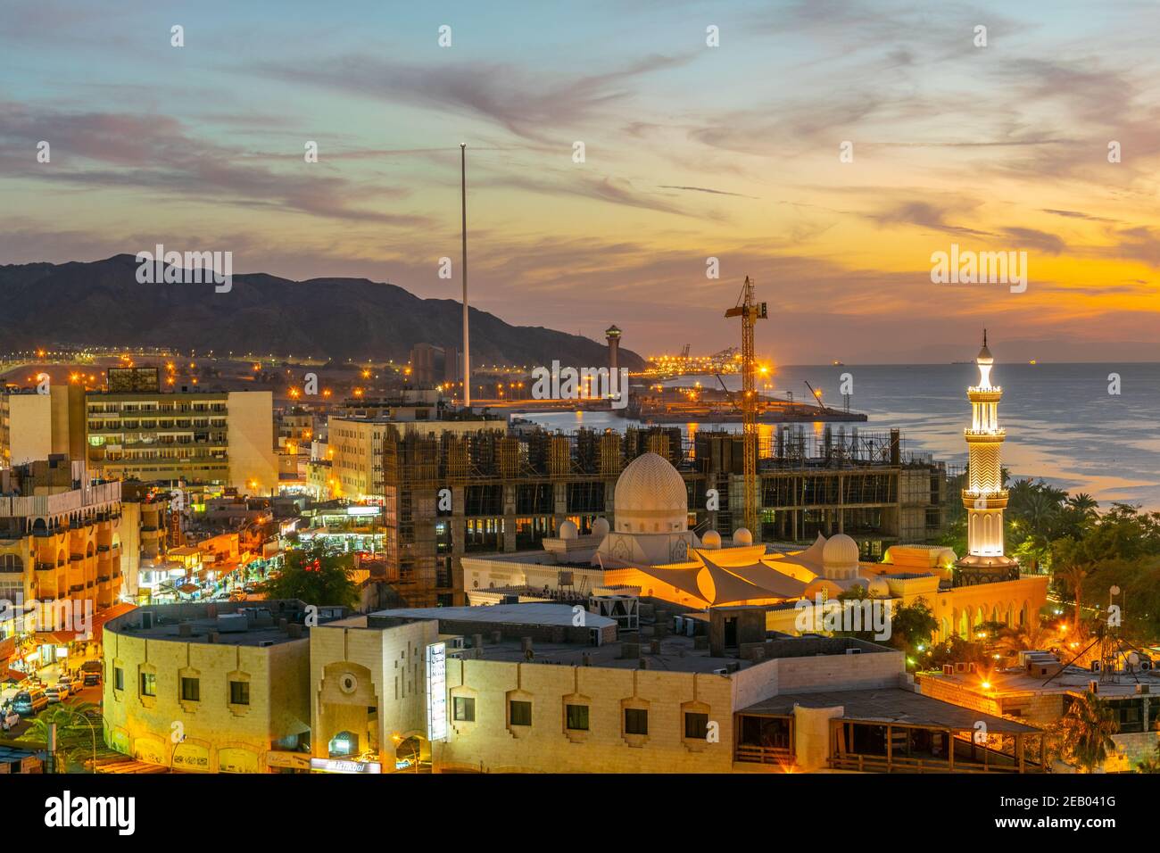 AQABA, JORDAN, DECEMBER 31, 2018: Aerial view of Aqaba with Sharif Al ...