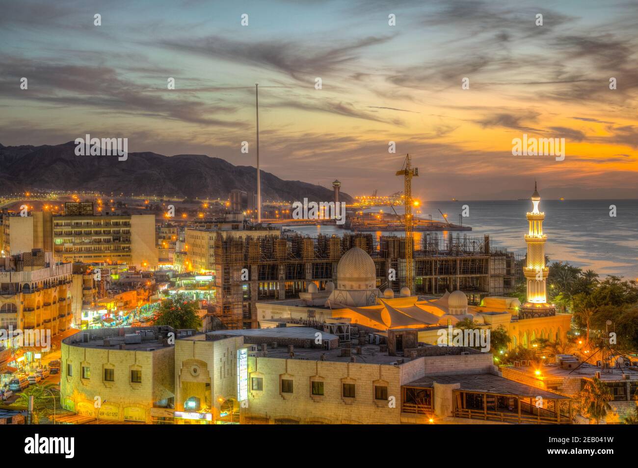 AQABA, JORDAN, DECEMBER 31, 2018: Aerial view of Aqaba with Sharif Al ...