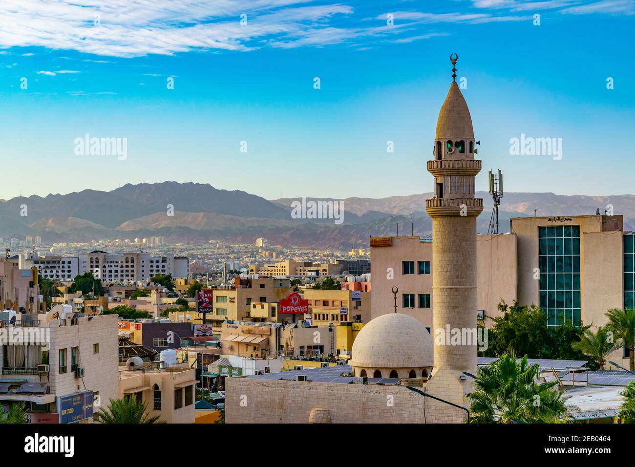 AQABA, JORDAN, JANUARY 5, 2019: Aerial view of Aqaba with dawood mosque ...