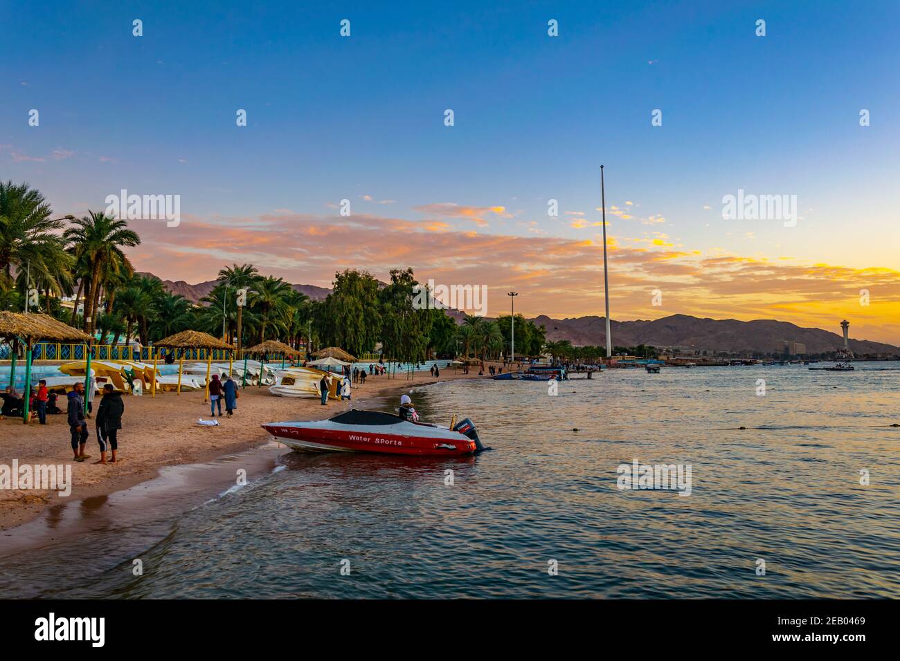 AQABA, JORDAN, JANUARY 5, 2019: Sunset view of seaside of Aqaba in ...