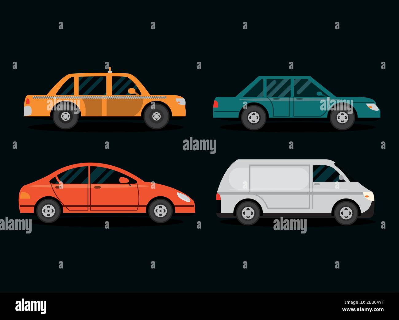 set cars side view, different cars cartoon style, city transport vector ...