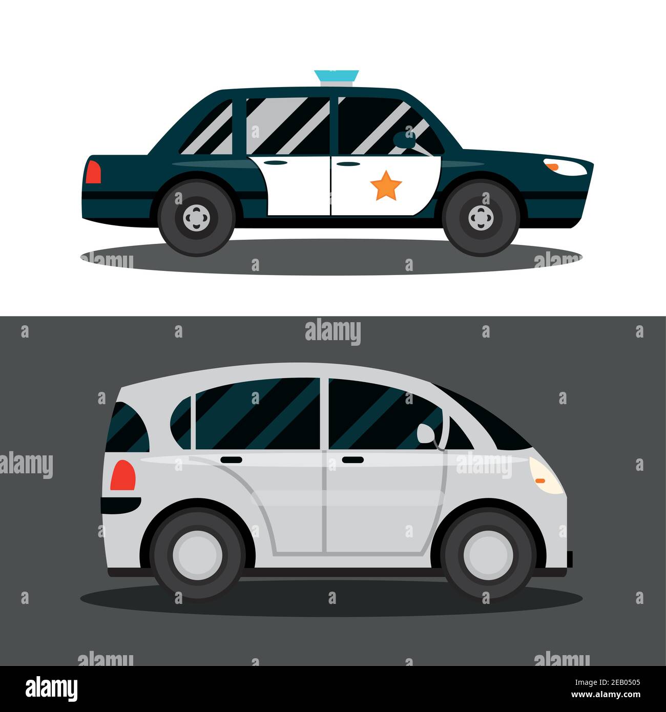 compact car and police vehicle transport, city transport vector ...