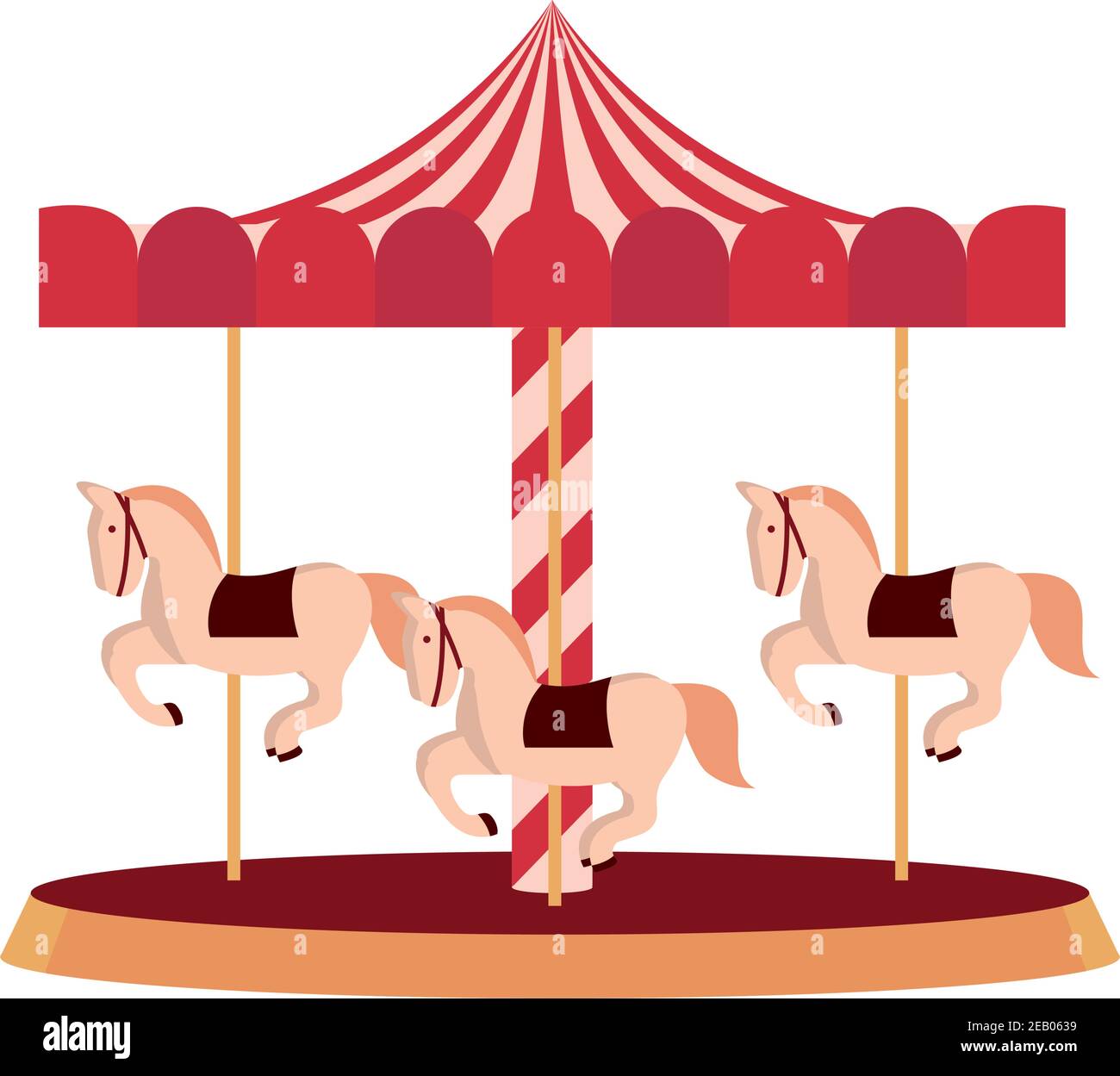 amusement park carnival carousel with horses flat design vector ...