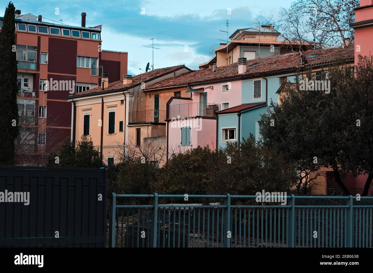 Colorful houses in a medieval Italian village (Pesaro, Italy, Europe ...