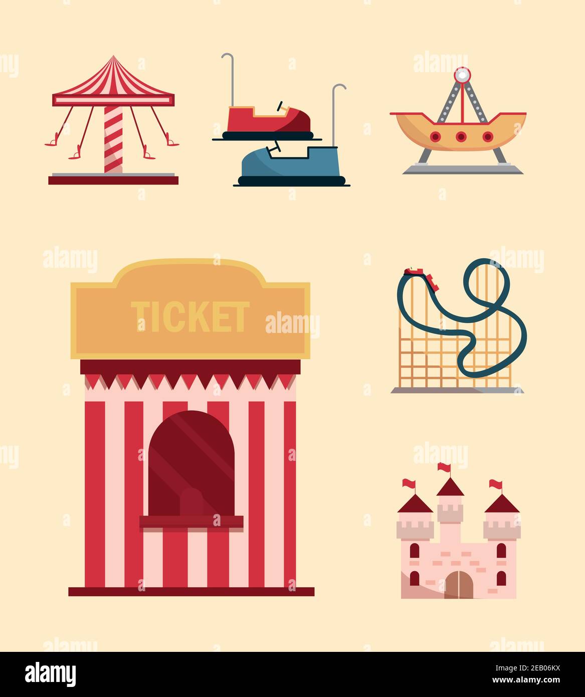 amusement park carnival tickets booth bumper cars castle carousel and ...