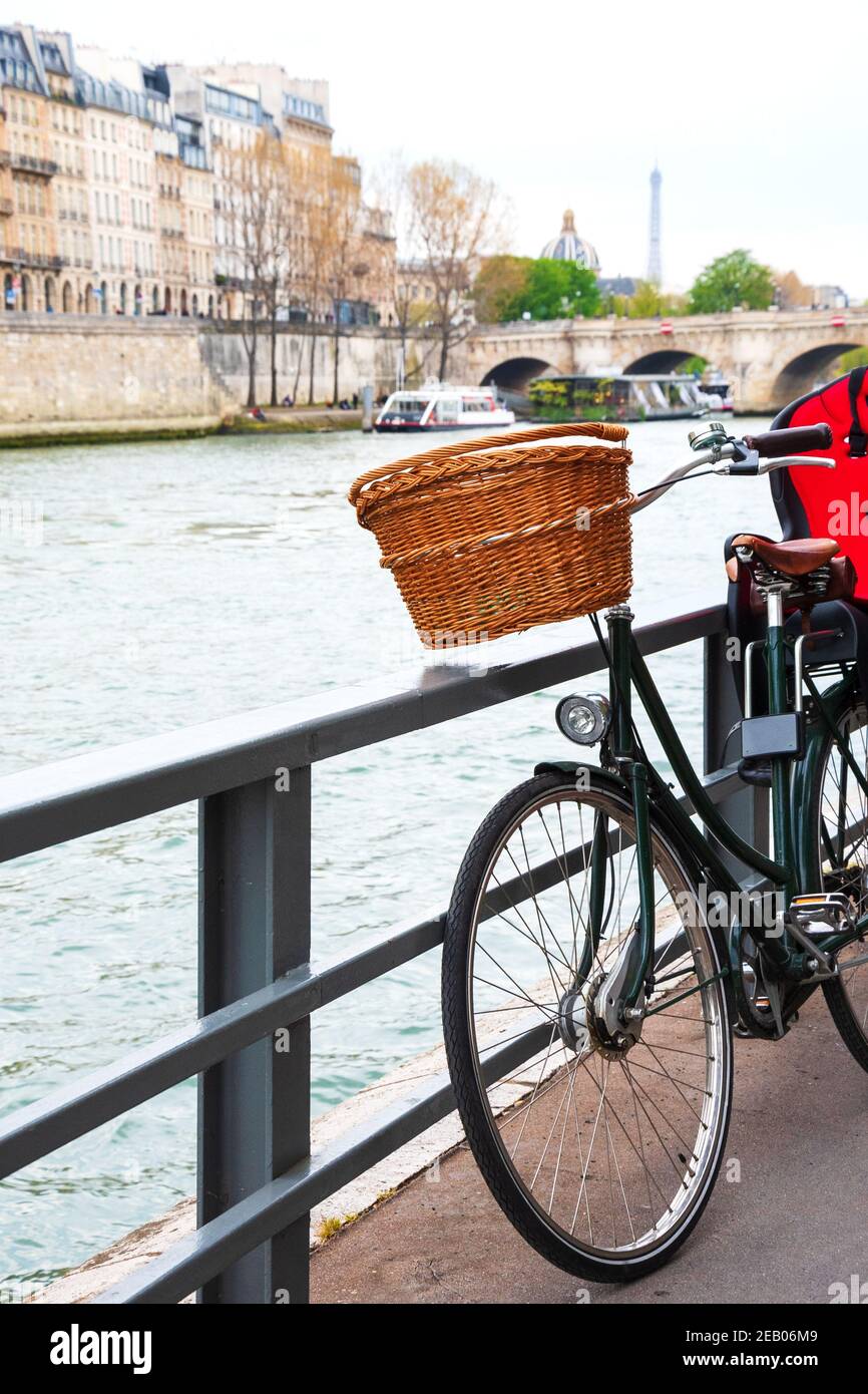 Explore Paris by bike with child concept. Classic bicycle with baby ...