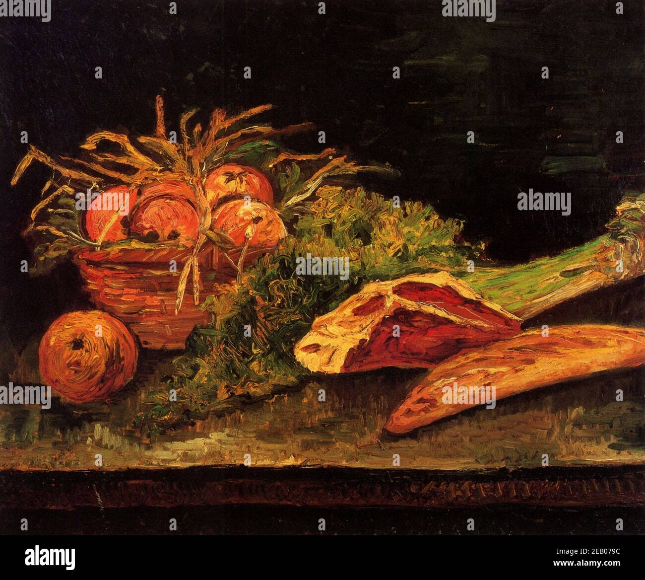 Still Life with Apples, Meat and a Roll 1880 Stock Photo - Alamy