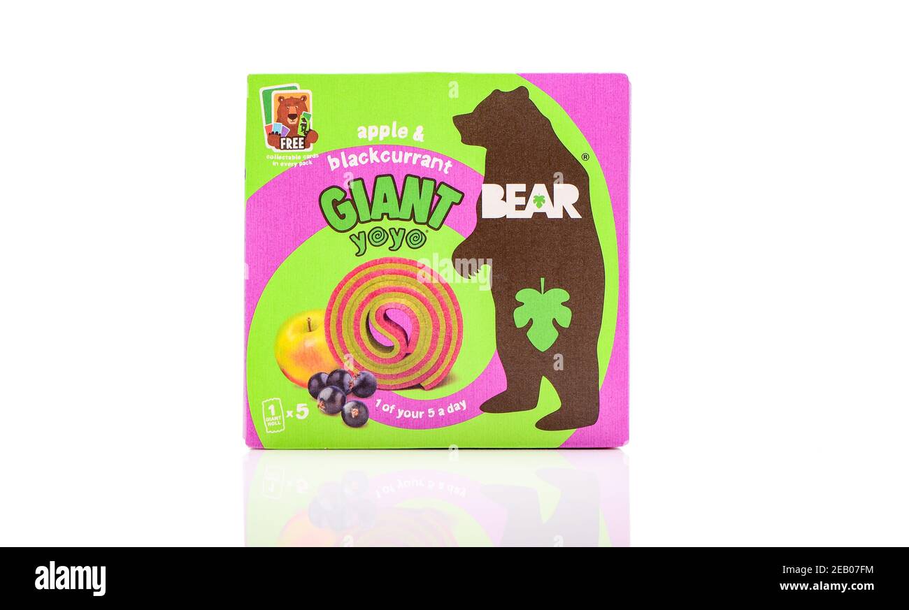 Apple and blackcurrant Giant Bear YoYo snacks box on a white background ...