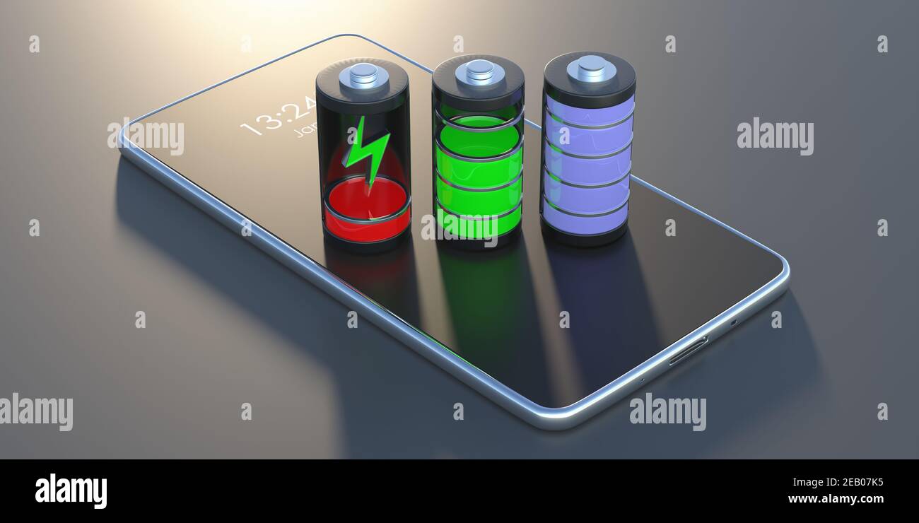 Mobile phone battery charging indicators. Discharged and fully charged ...