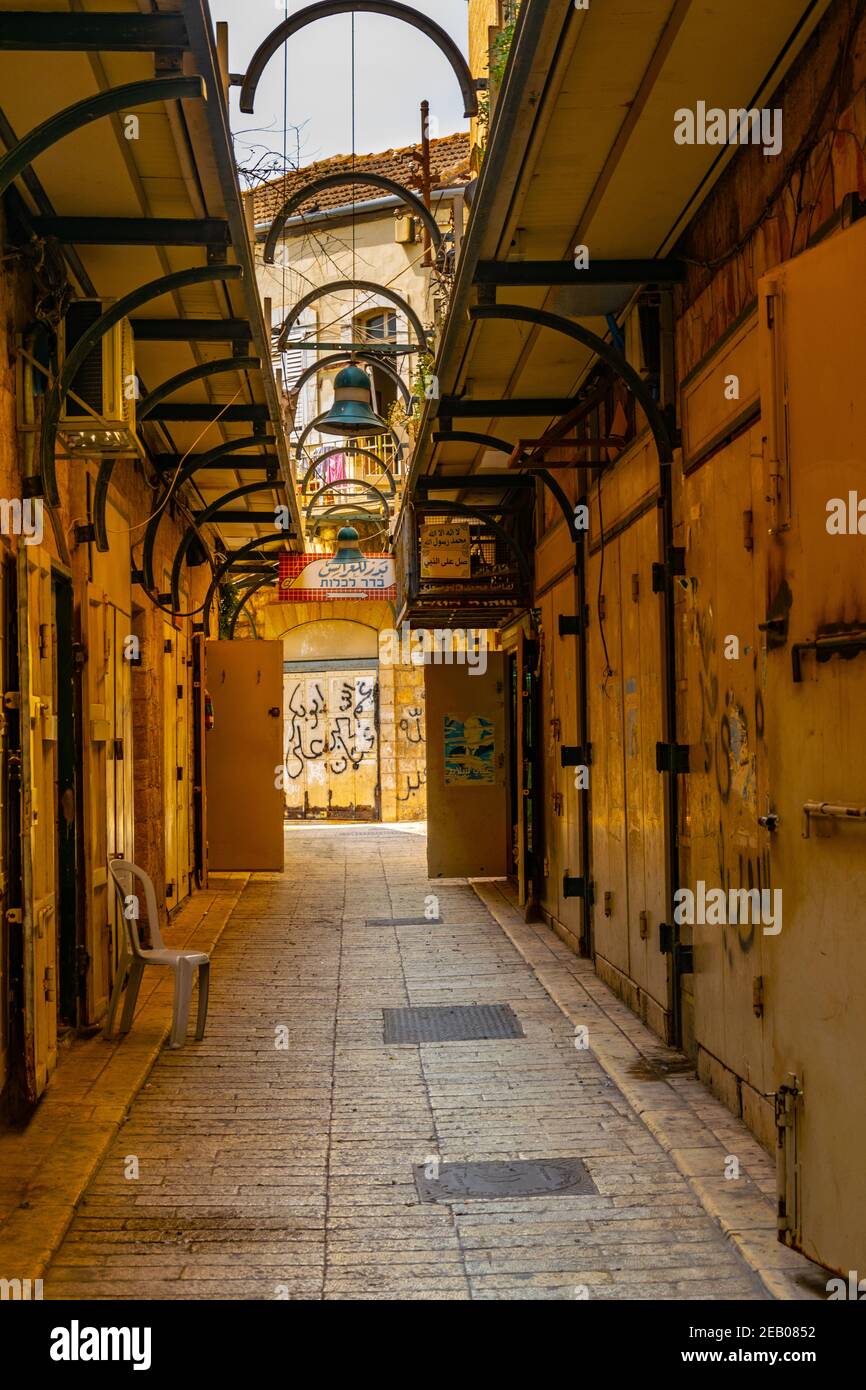 NAZARETH, ISRAEL, SEPTEMBER 13, 2018: View of a narrow street in the ...
