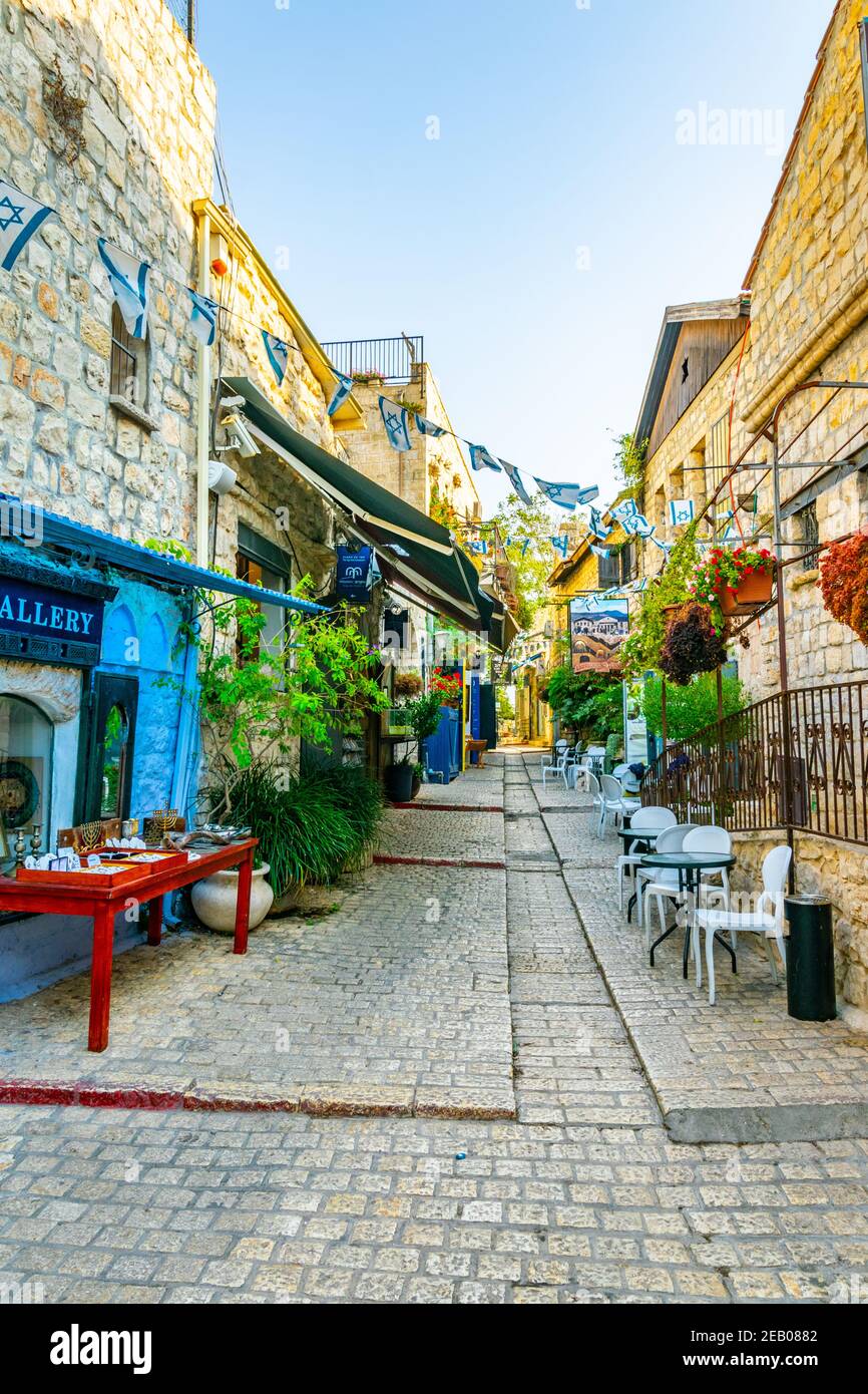 TSFAT, ISRAEL, SEPTEMBER 13, 2018: View of a street in artists quarter ...