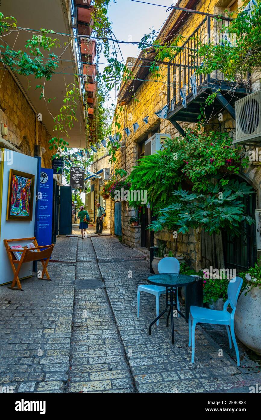 TSFAT, ISRAEL, SEPTEMBER 13, 2018: View of a street in artists quarter ...
