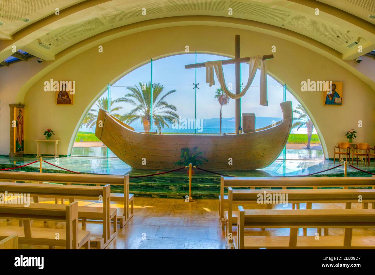 MAGDALA, ISRAEL, SEPTEMBER 15, 2018: Interior of a new church built ...