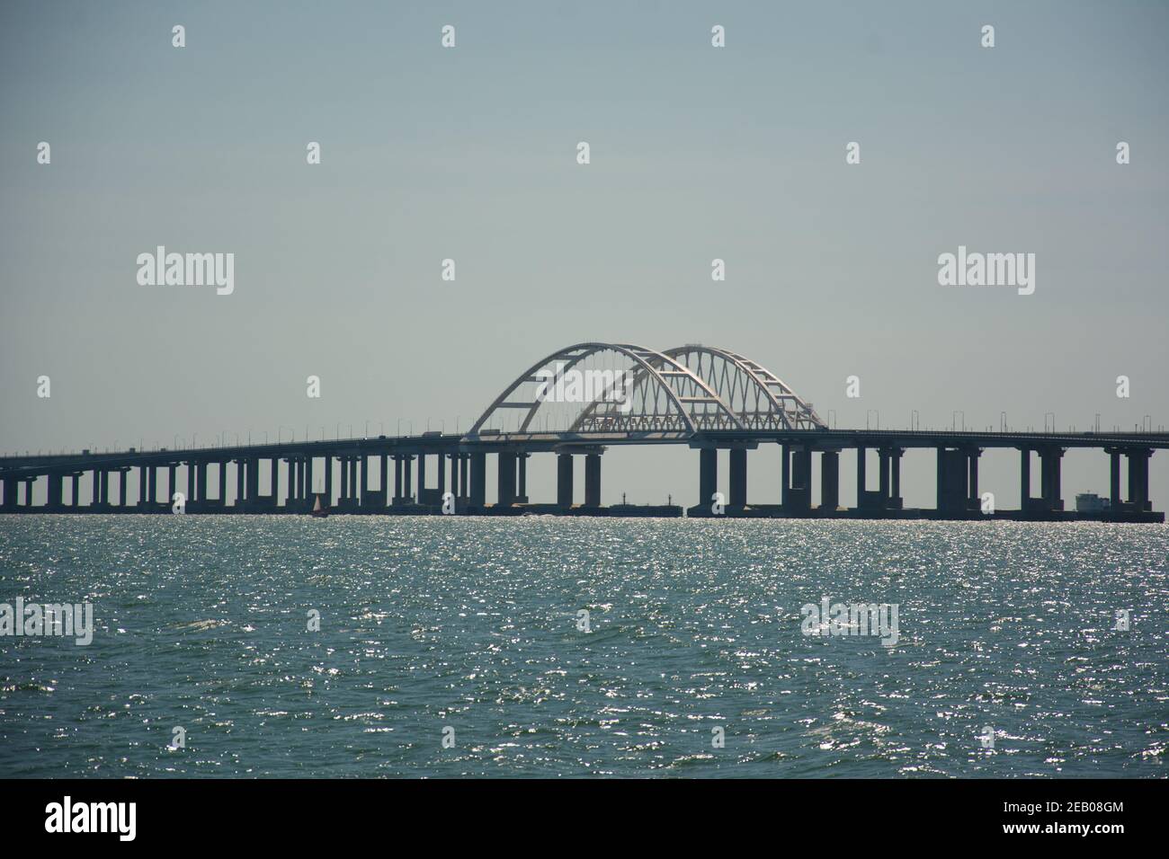 Crimean bridge across the Kerch Strait on a clear day Russia Stock ...