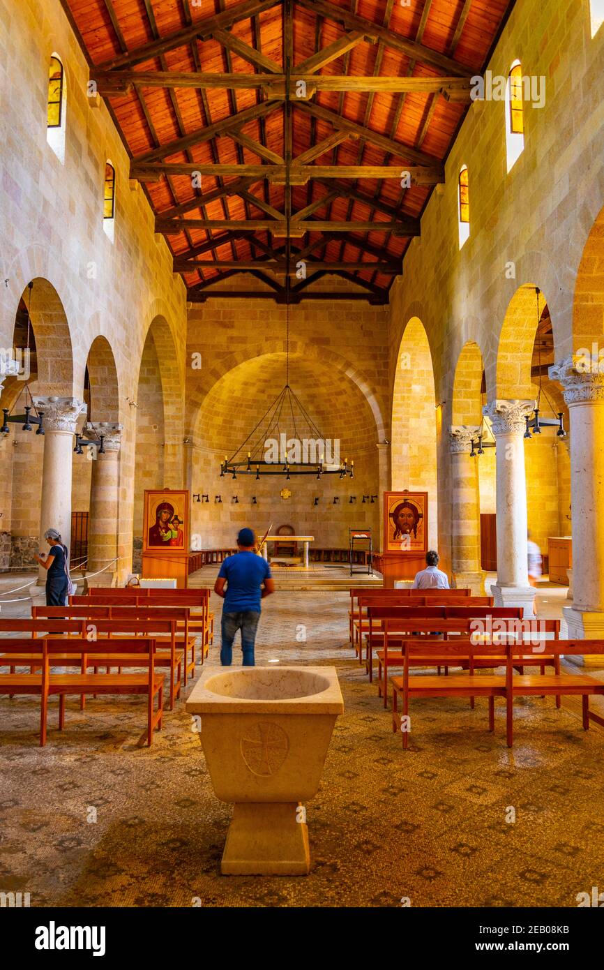 TABGHA, ISRAEL, SEPTEMBER 15, 2018: Interior of the Church of the ...