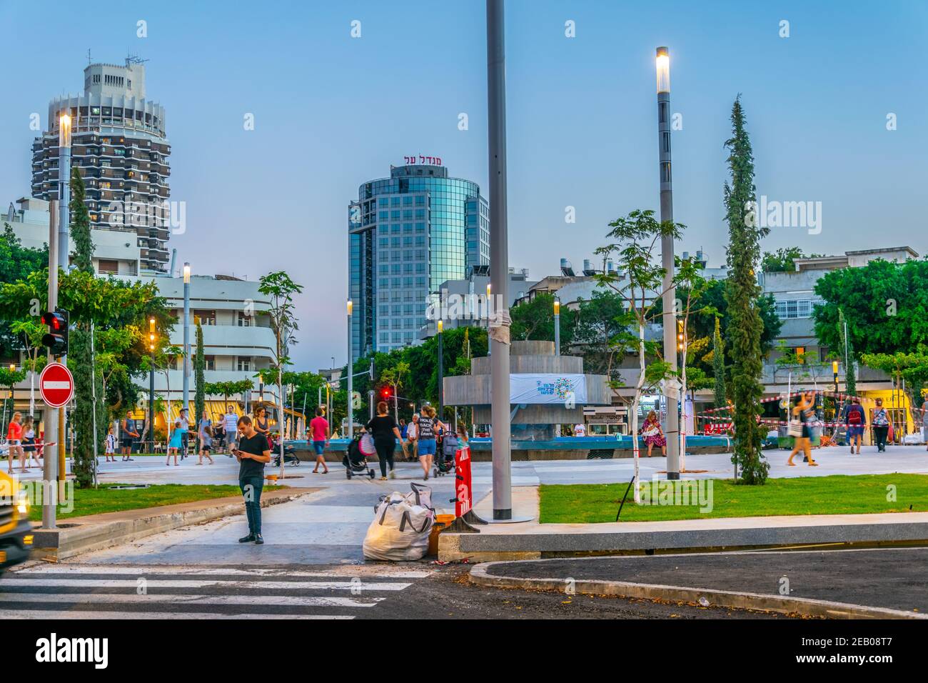 TEL AVIV, ISRAEL, SEPTEMBER 15, 2018: Sunset view of dizengoff square ...