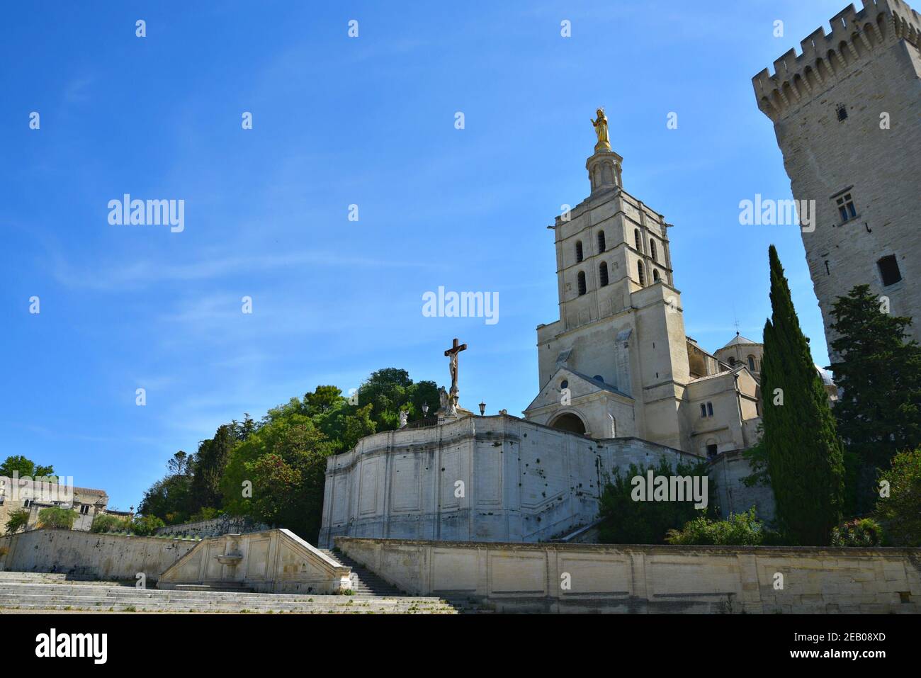 Panoramic view of the Medieval Gothic landmark Palais des Papes in ...