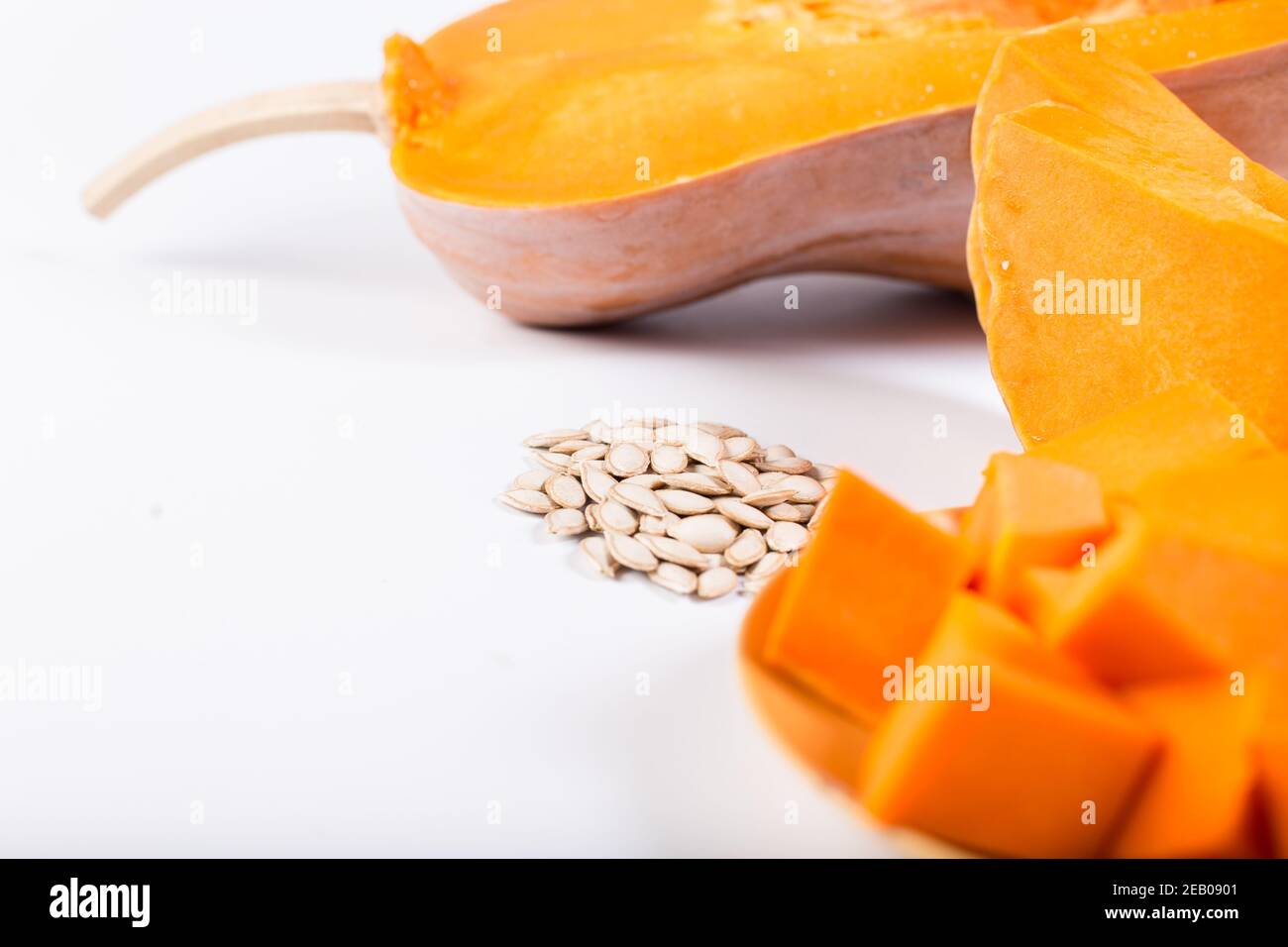 Seeds of pumpkin and pulp from pumpkin, on a white background Stock ...