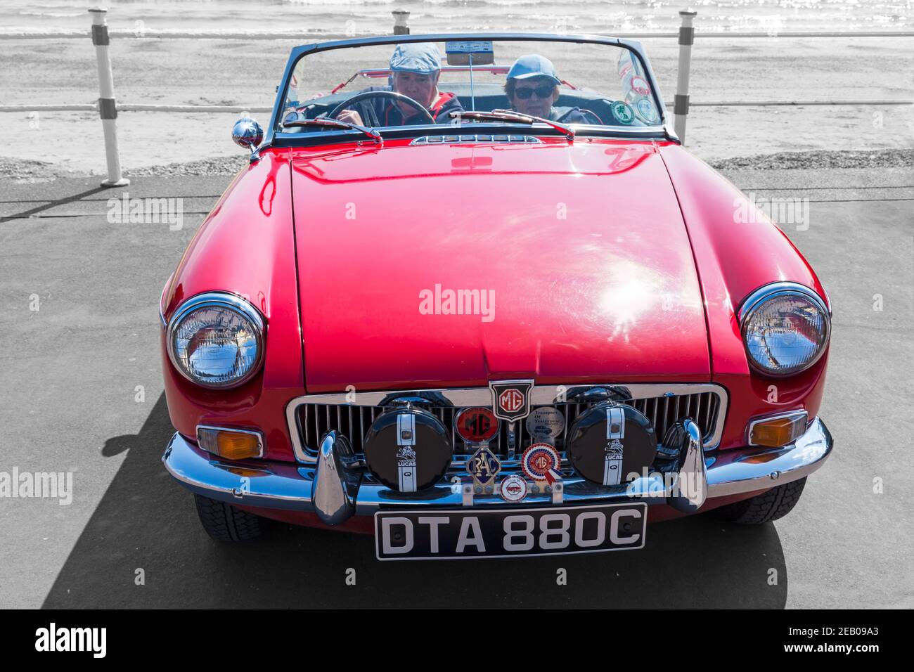 MG red convertible sports car on display on the seafront at Weymouth ...