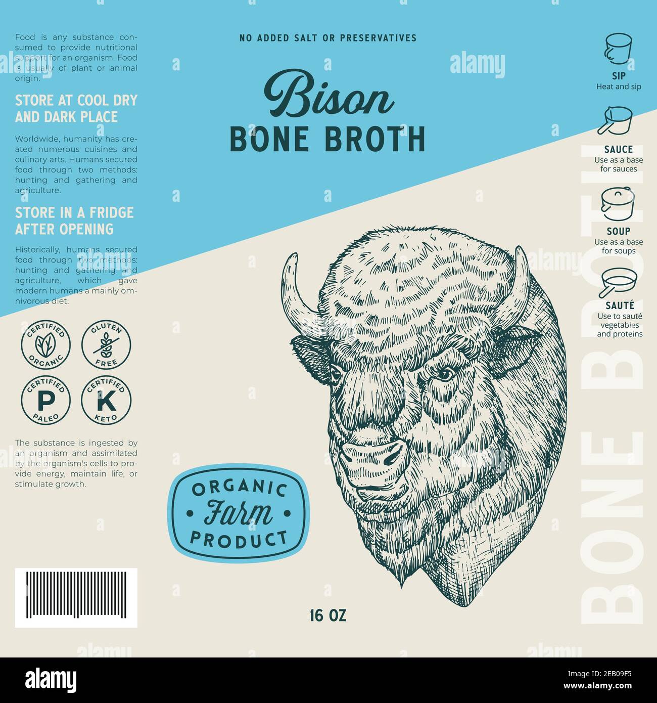 Buffalo Bone Broth Label Template. Abstract Vector Food Packaging ...