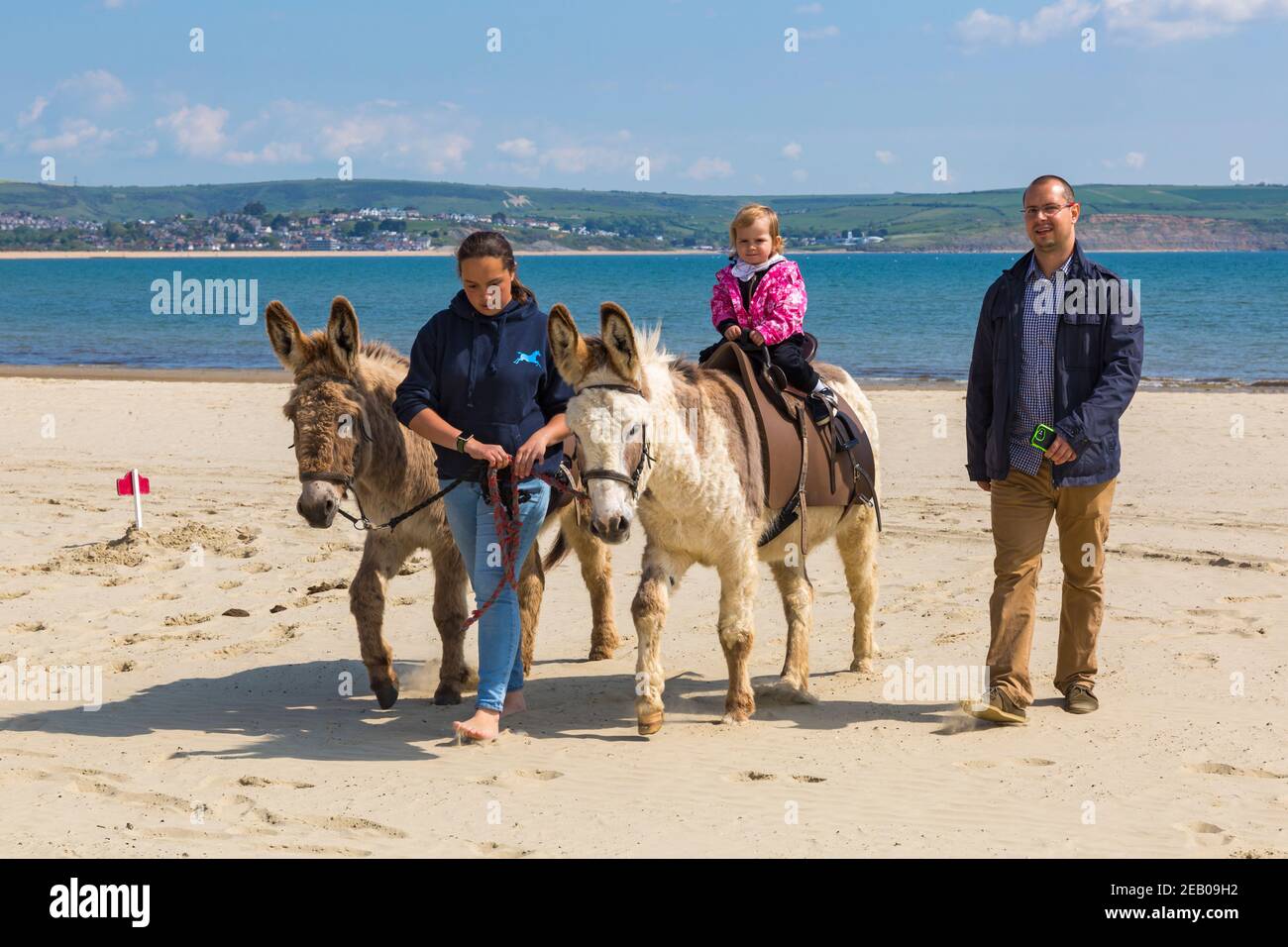 Donkey rides on a lovely warm sunny day at Weymouth beach, Dorset UK in ...