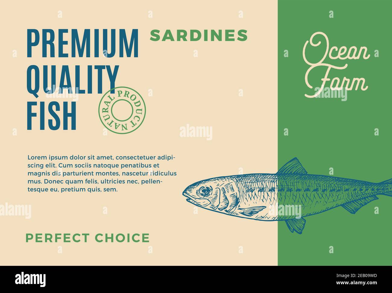 Premium Quality Sardines. Abstract Vector Food Packaging Design or ...