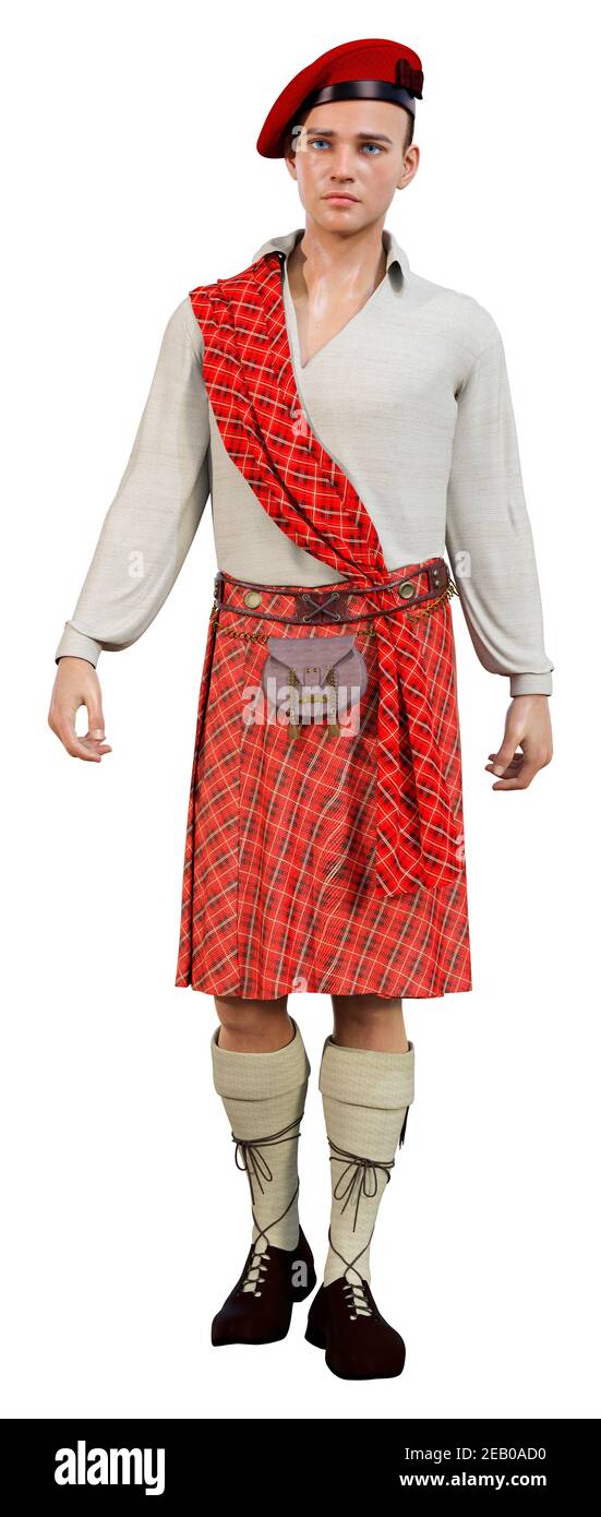 3D rendering of a highlander wearing a traditional scottish kilt ...