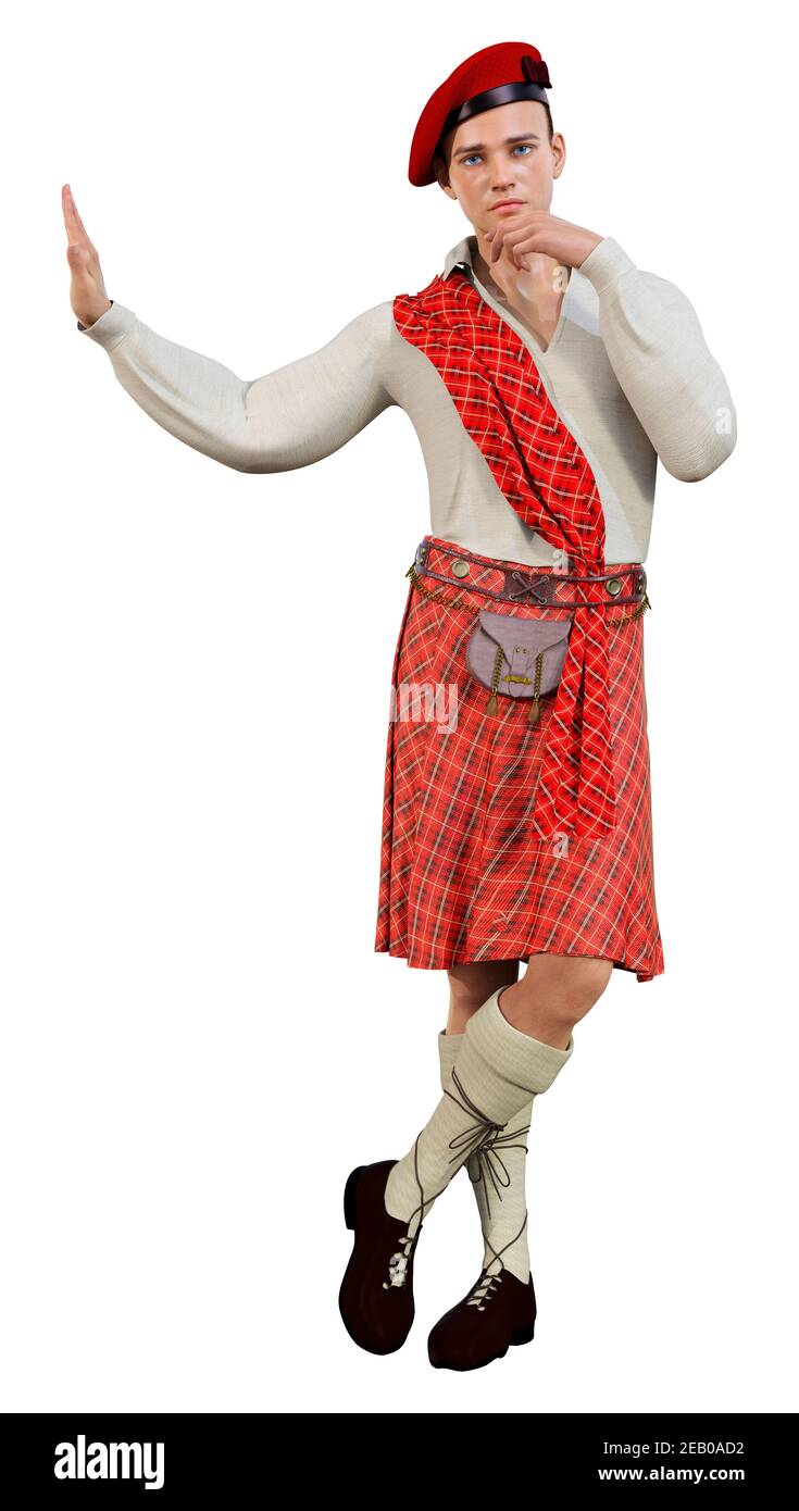 3D rendering of a highlander wearing a traditional scottish kilt ...