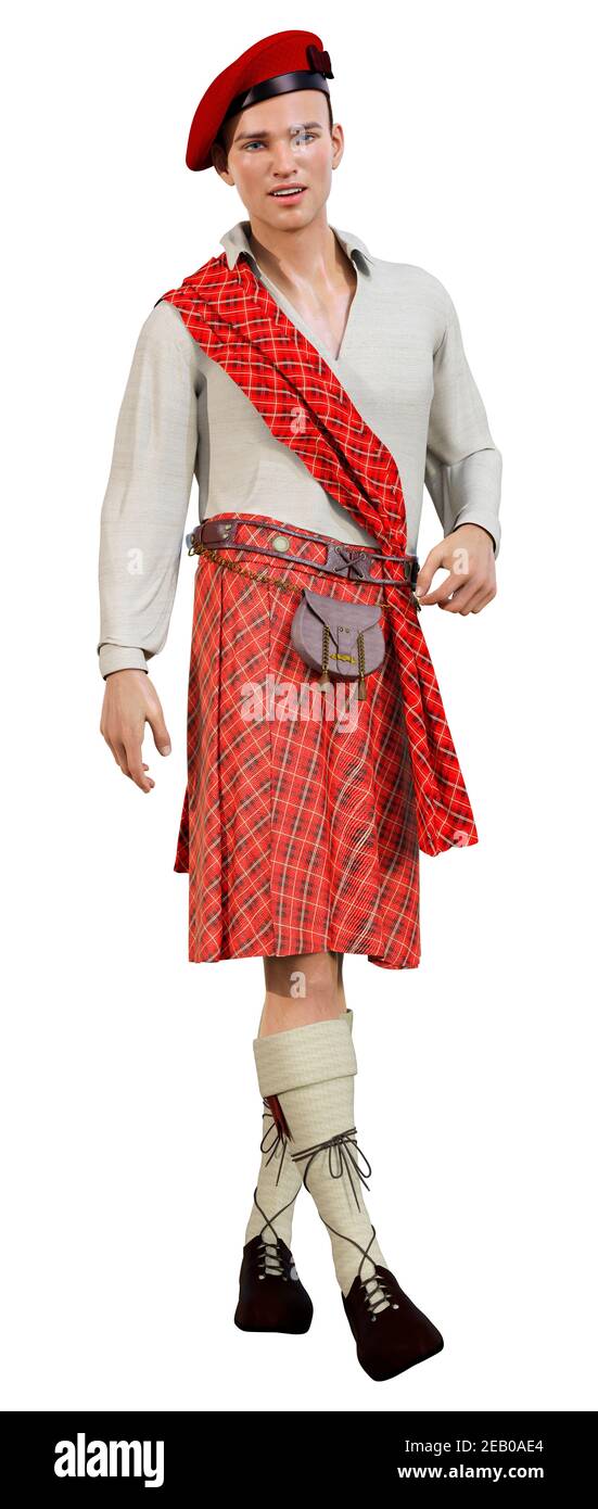 3D rendering of a highlander wearing a traditional scottish kilt ...