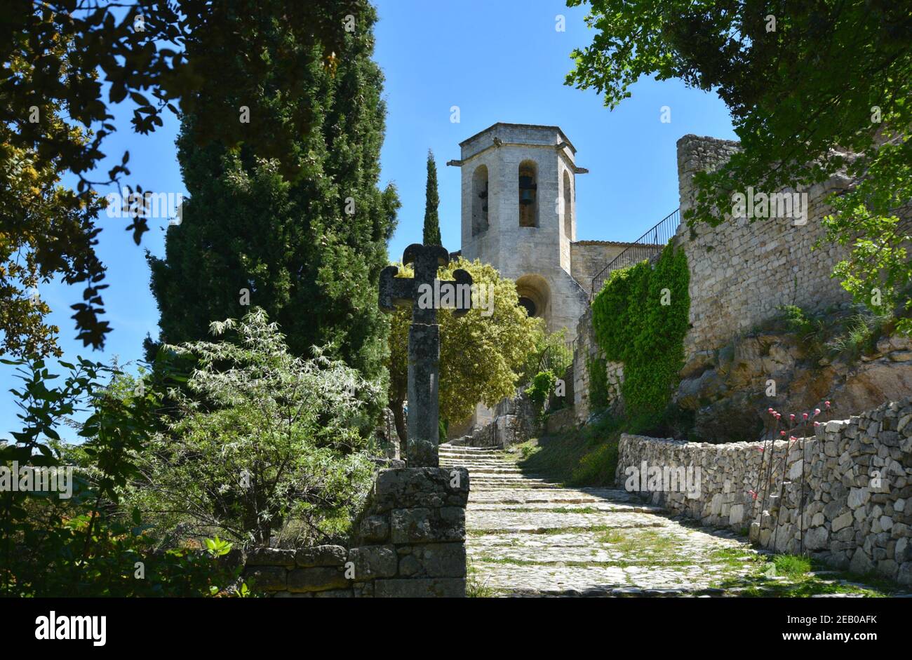 Panoramic view of the Romanesque style Notre-Dame D' Alidon chapel in ...