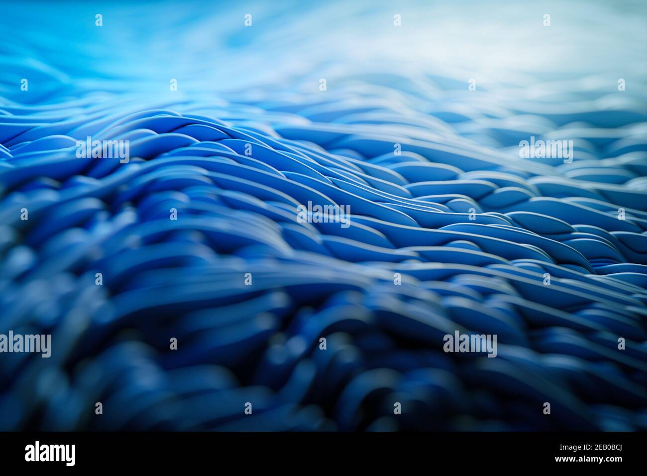 3D rendering of abstract waving background, dark blue liquid surface ...
