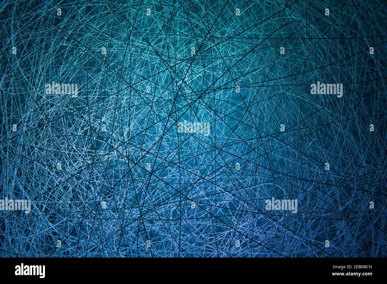 Abstract digital connected wires, blue crossing curves, deep lerning ...